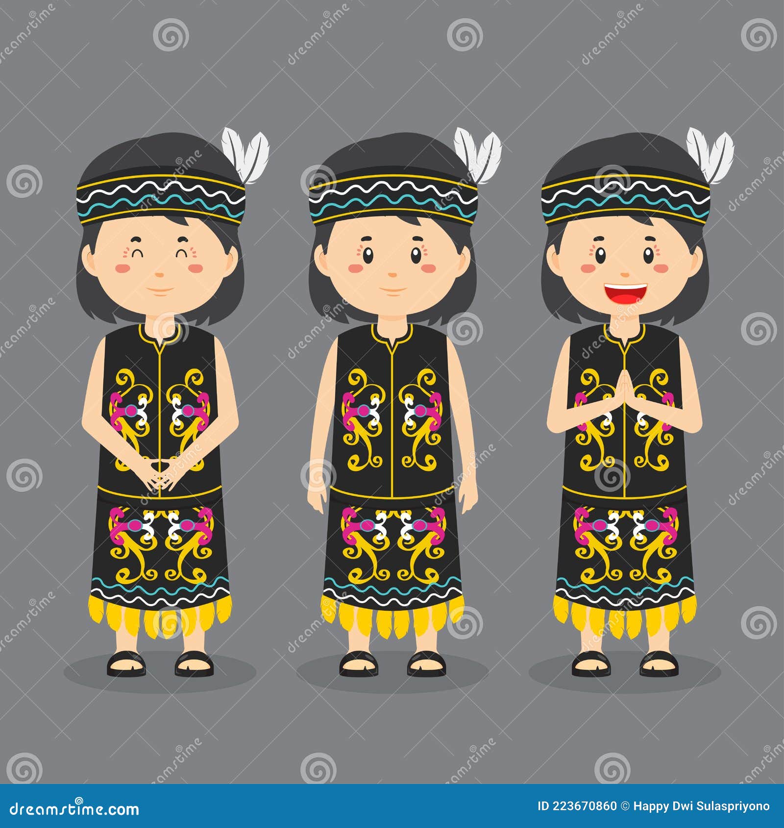 Dayak Indonesian Character with Various Expression Stock Vector ...
