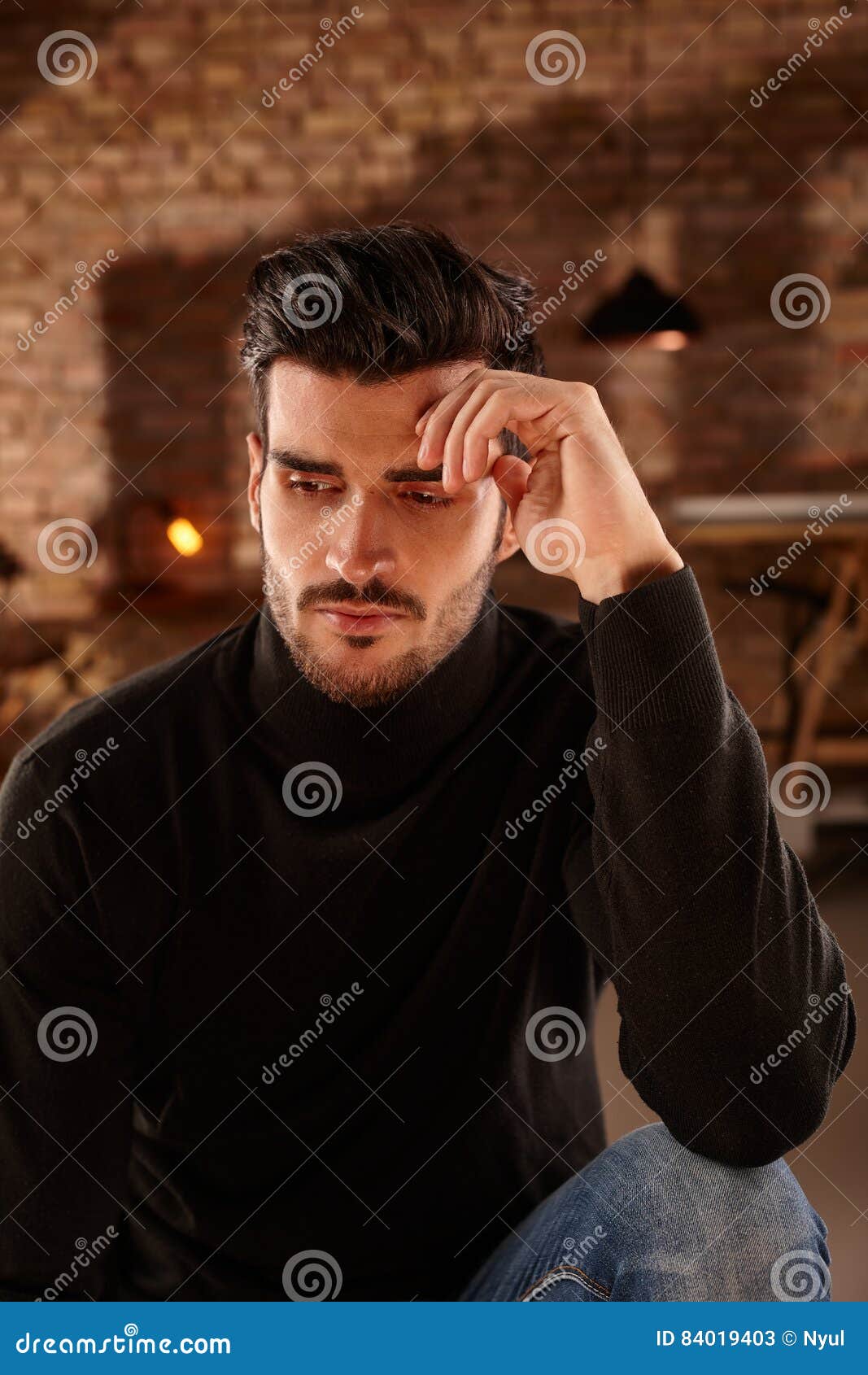 Daydreaming man at home stock image. Image of bristly - 84019403