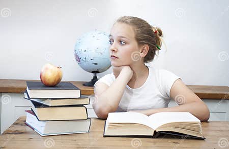 Daydreaming Student Trying To Study Stock Image - Image of girl, books ...