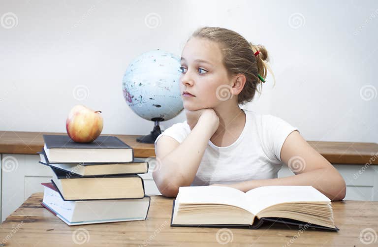 Daydreaming Student Trying To Study Stock Image - Image of girl, books ...