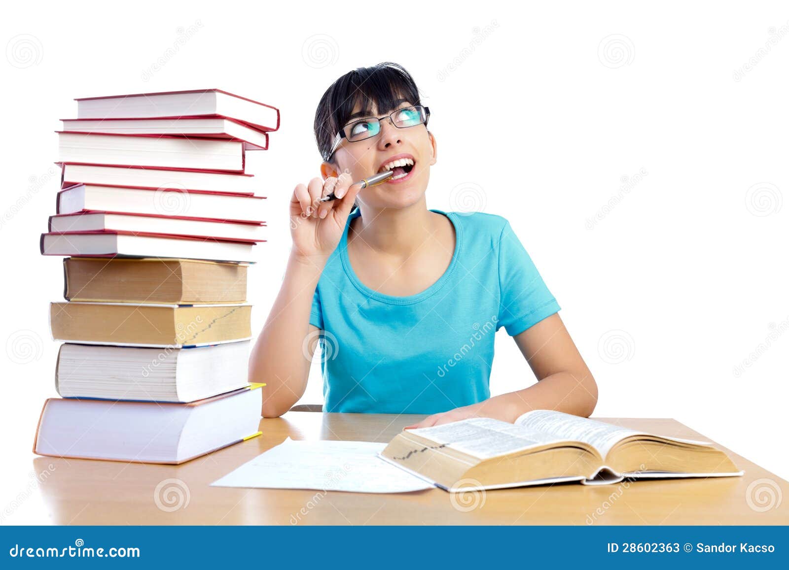 Daydreaming during Studying Stock Image - Image of learning, brunette ...