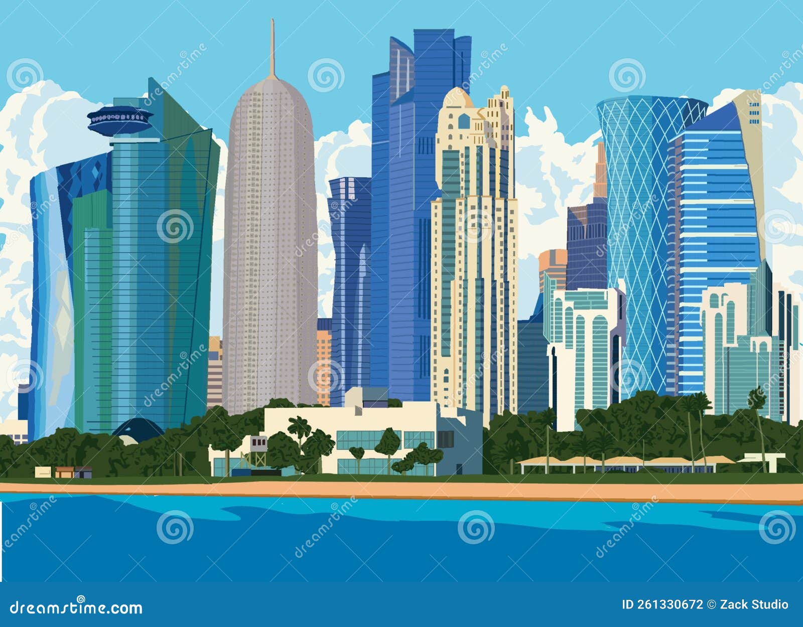 Daylight Doha Qatar City Skyline View Illustration Stock Illustration ...