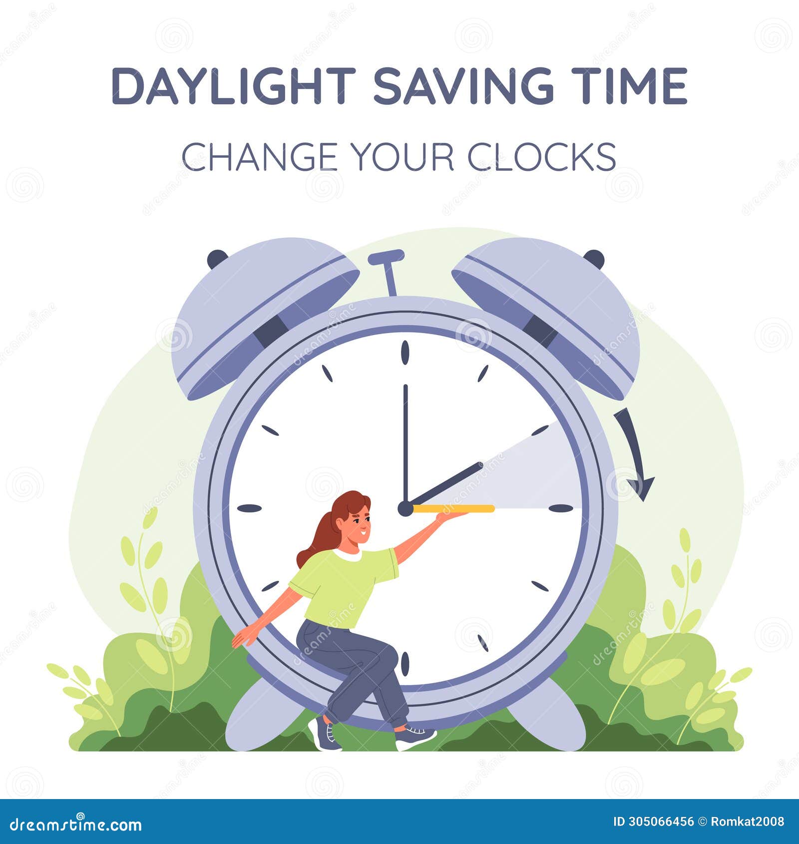Daylight Saving Time Banner. Woman Changes He Hands Of The Clock ...