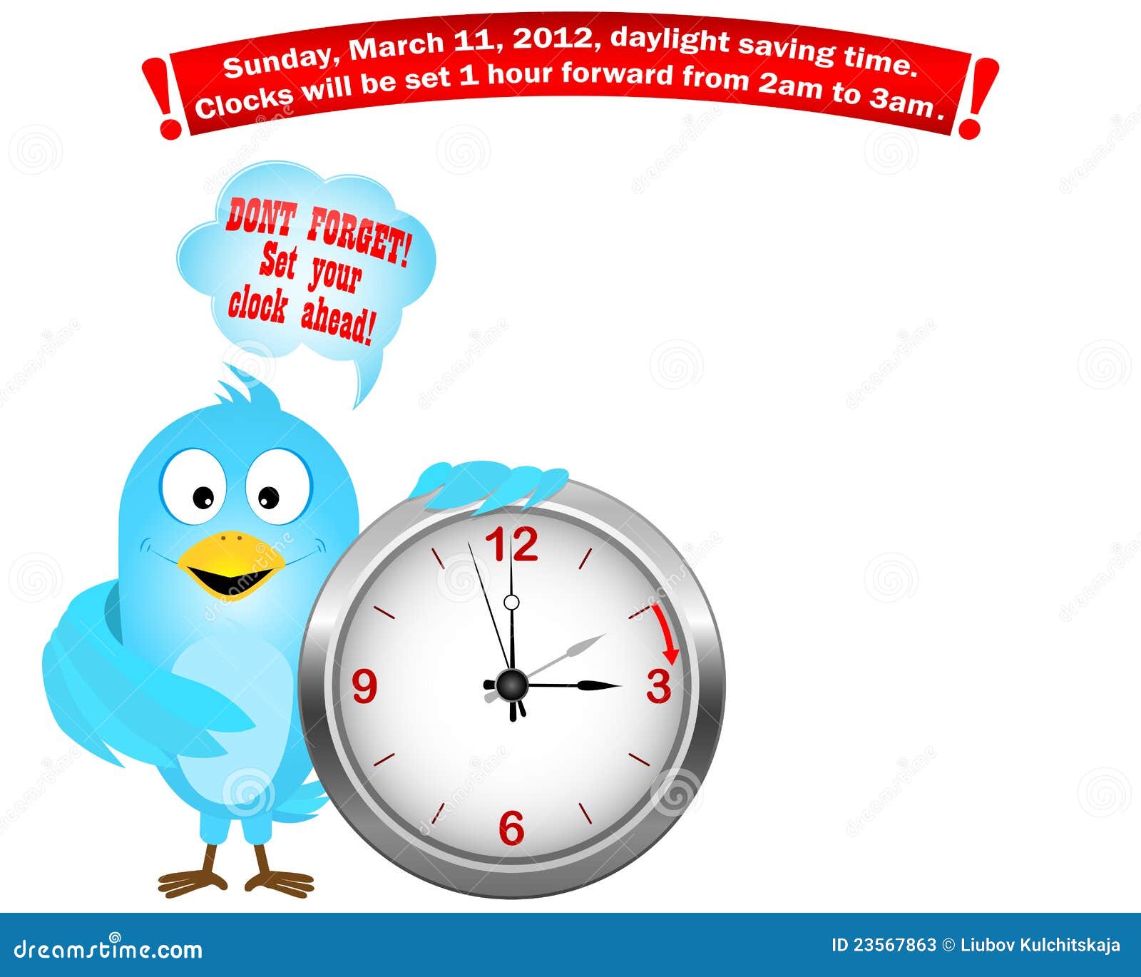 Daylight Saving Time Begins. Blue Bird. Stock Vector - Illustration of ...