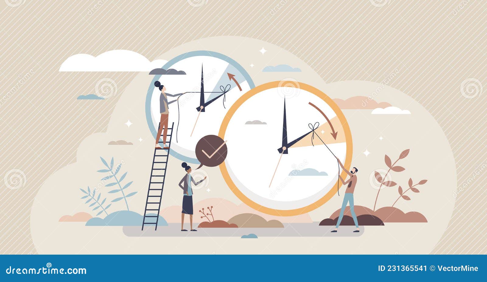 Daylight Saving Time and Change Clock To One Hour Back Tiny Person ...