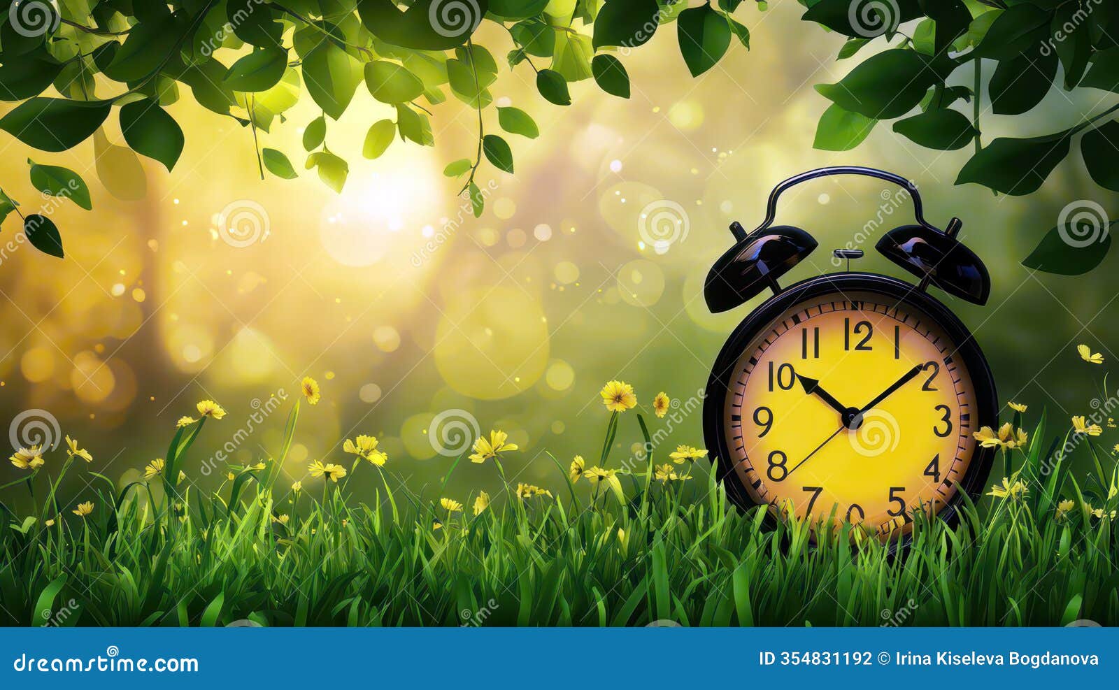 Daylight Saving Time Concept with Alarm Clock in Sunny Garden Setting ...
