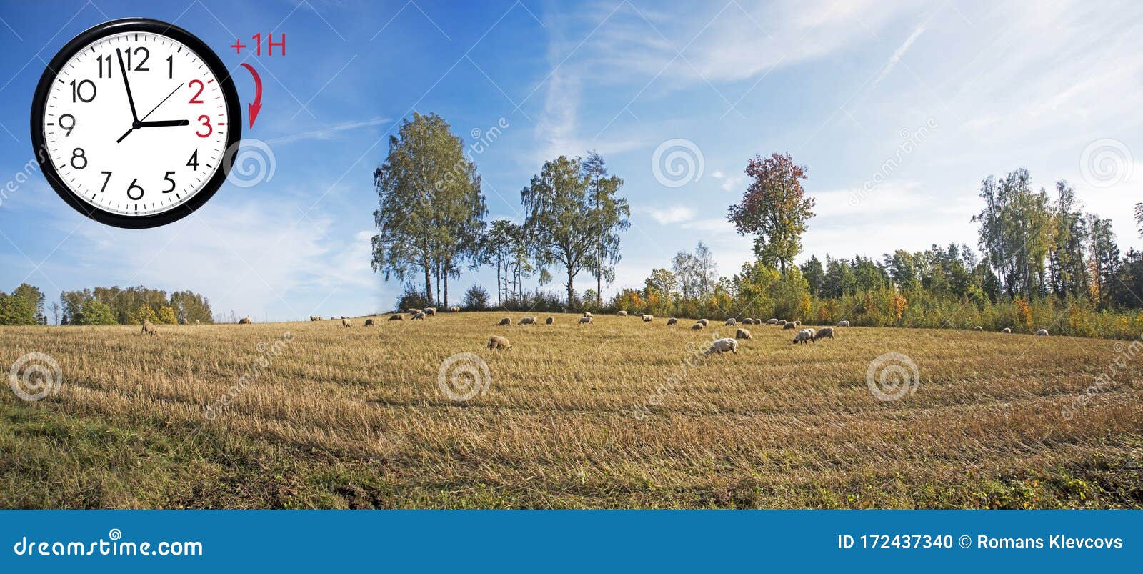 Daylight Saving Time DST. Blue Sky with White Clouds and Clock Stock ...