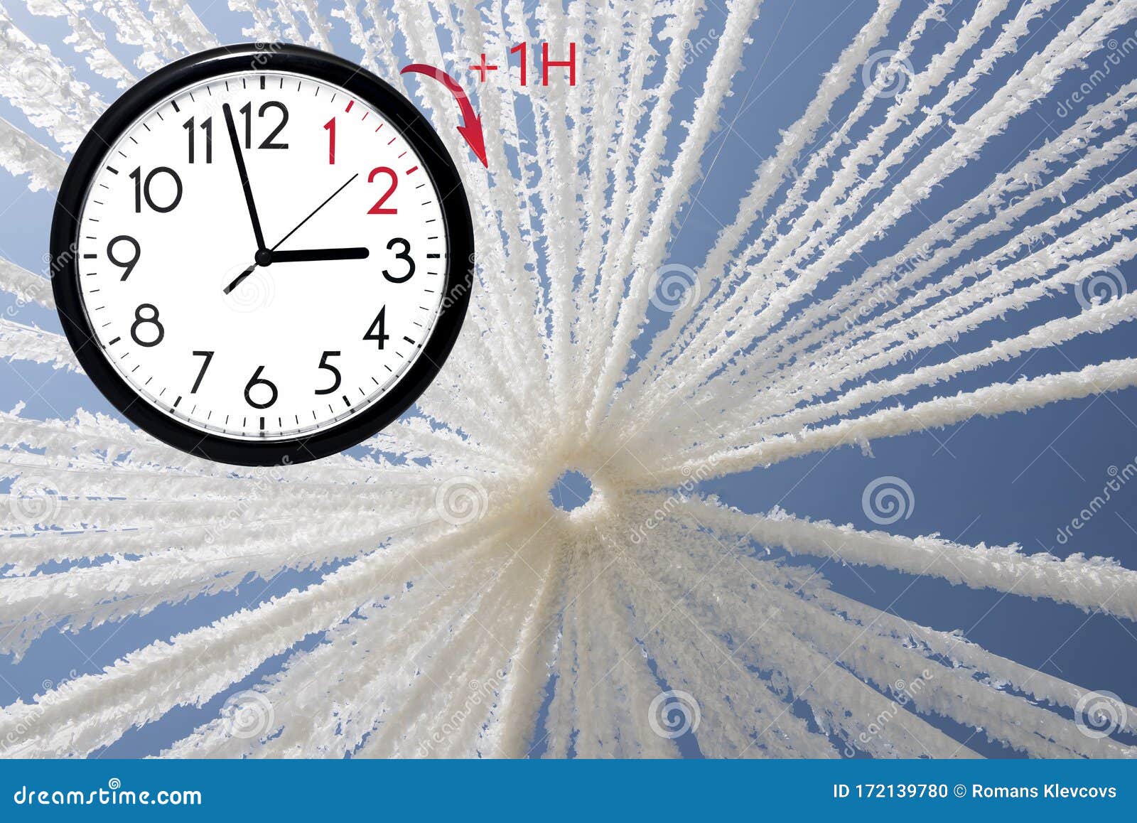 Daylight Saving Time DST. Blue Sky with White Clouds and Clock Stock ...