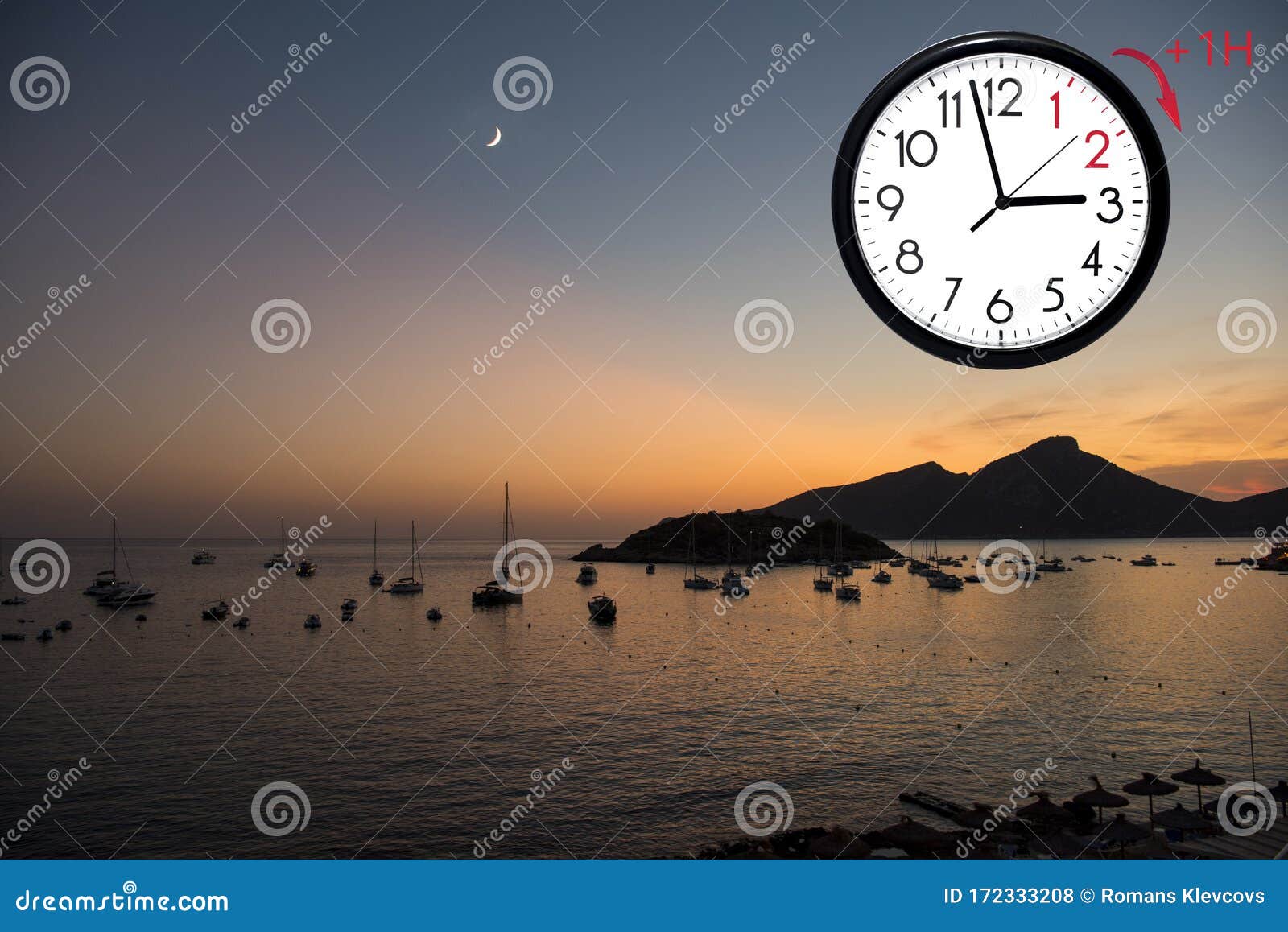 Daylight Saving Time DST. Blue Sky with White Clouds and Clock Stock ...