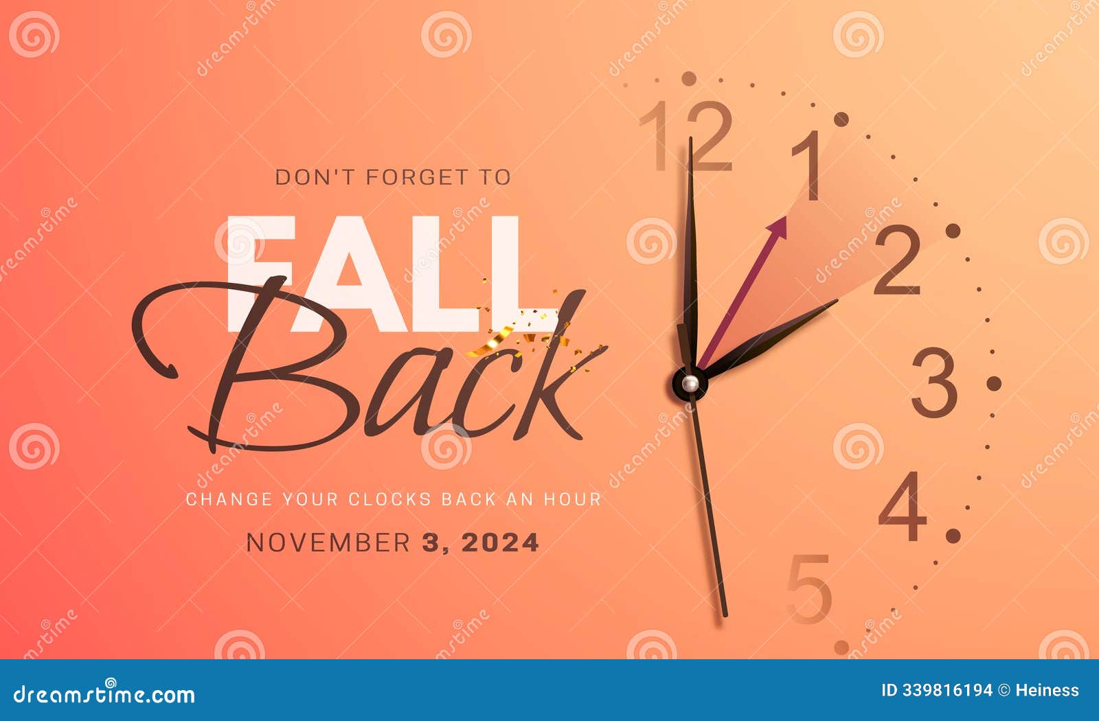 Daylight Savings Time Ends, Wall Clock With Dry Leaves Background ...