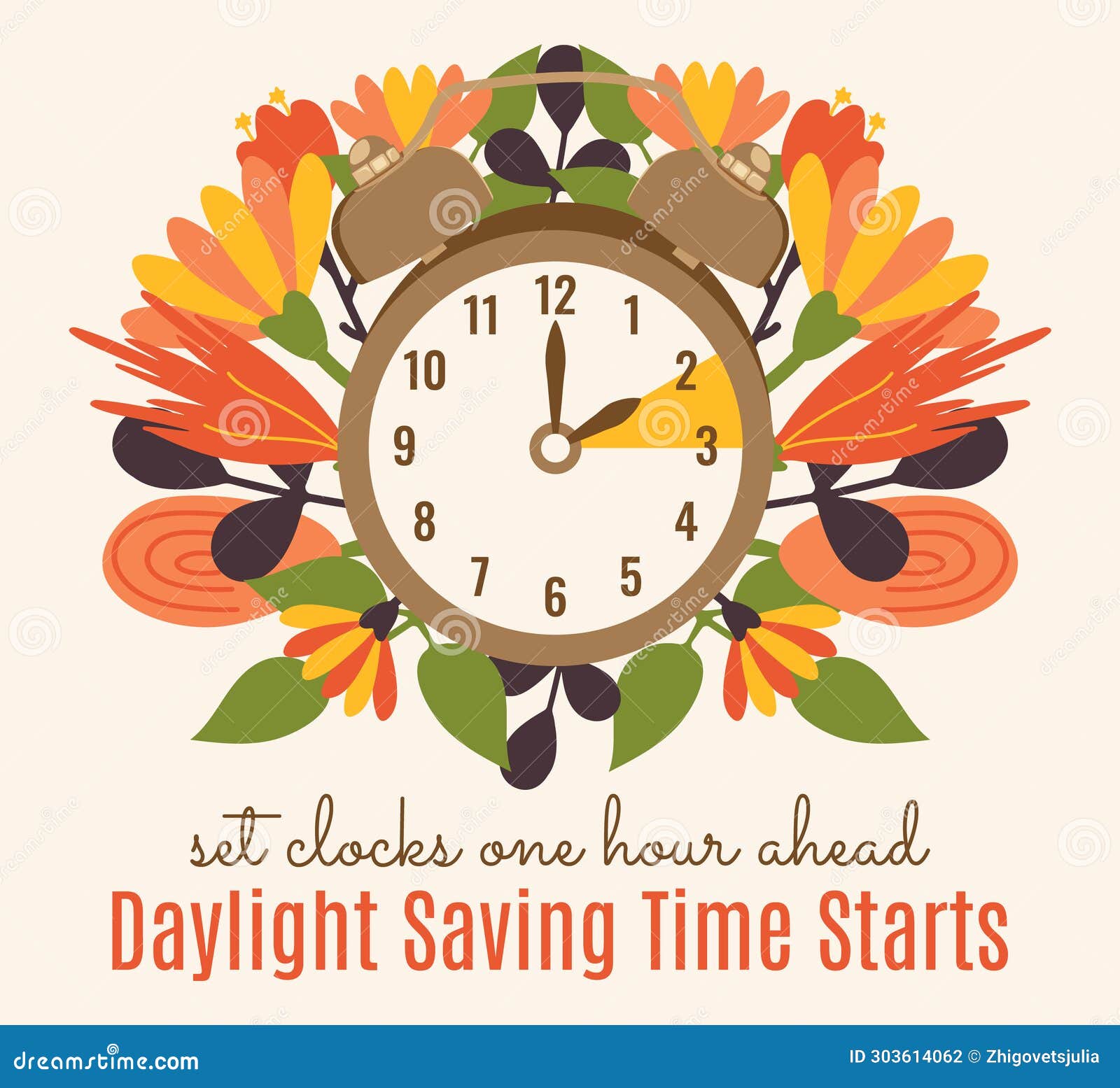 Daylight Saving Time Floral Concept. Hand of Clocks Turning To ...