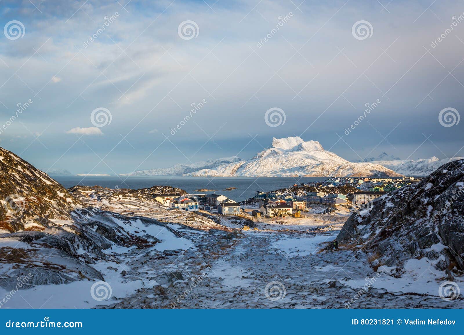 Daylight View To the Distant Suburb of Nuuk, Sermitsiaq Mountain Stock ...