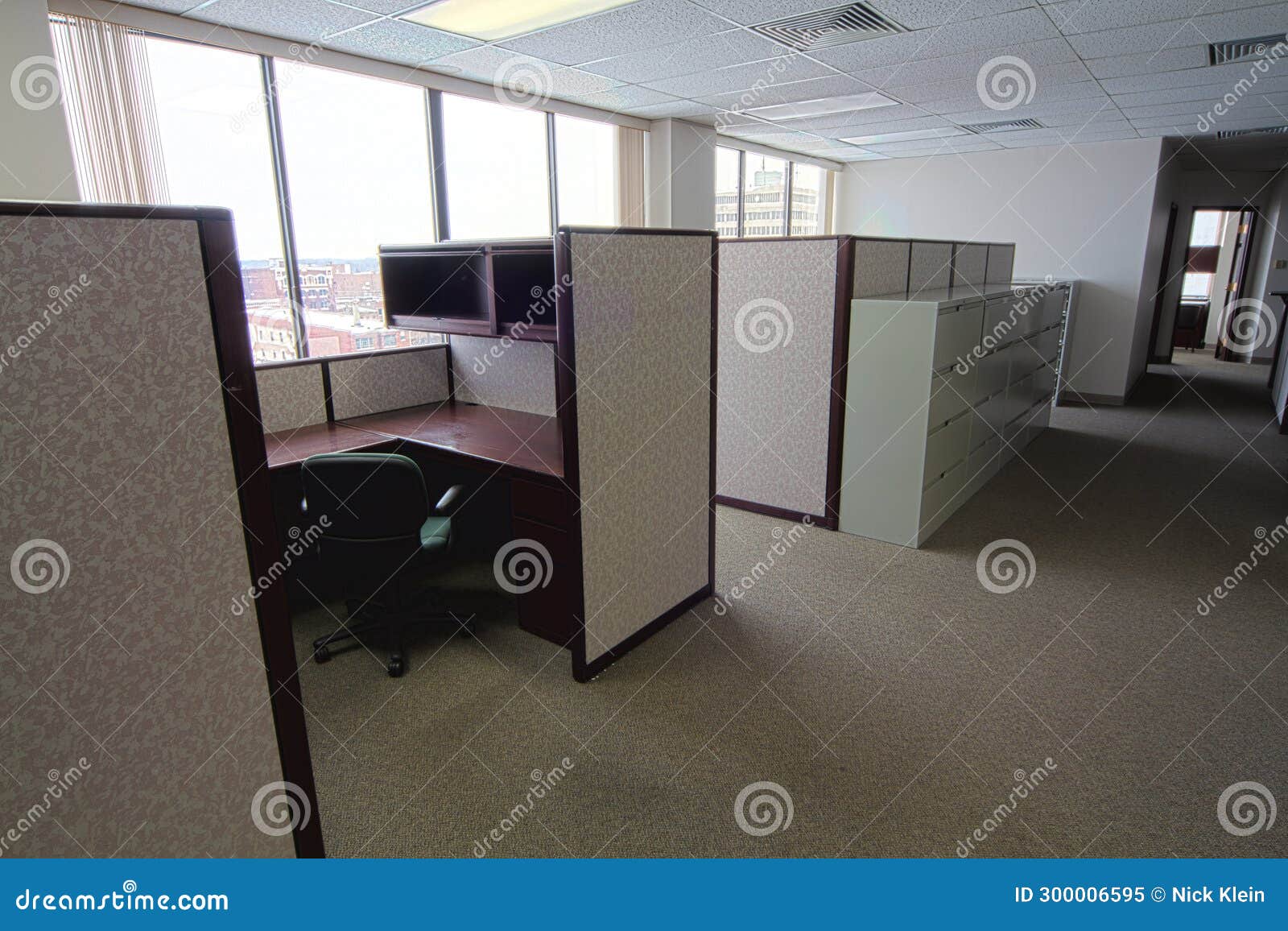 Daylit Urban Office Space with Rows of Empty Cubicles Stock Image ...