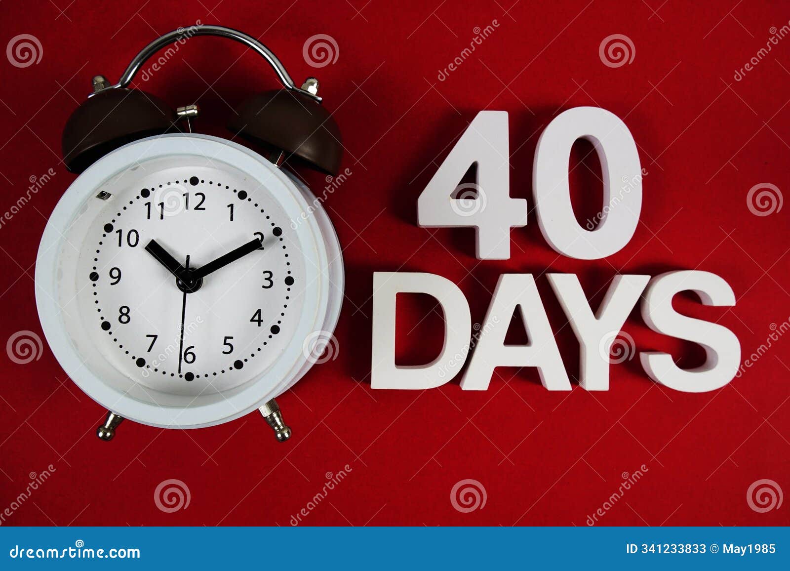 40 Days Alphabet Letters with Alarm Clock on Red Background Stock Image ...