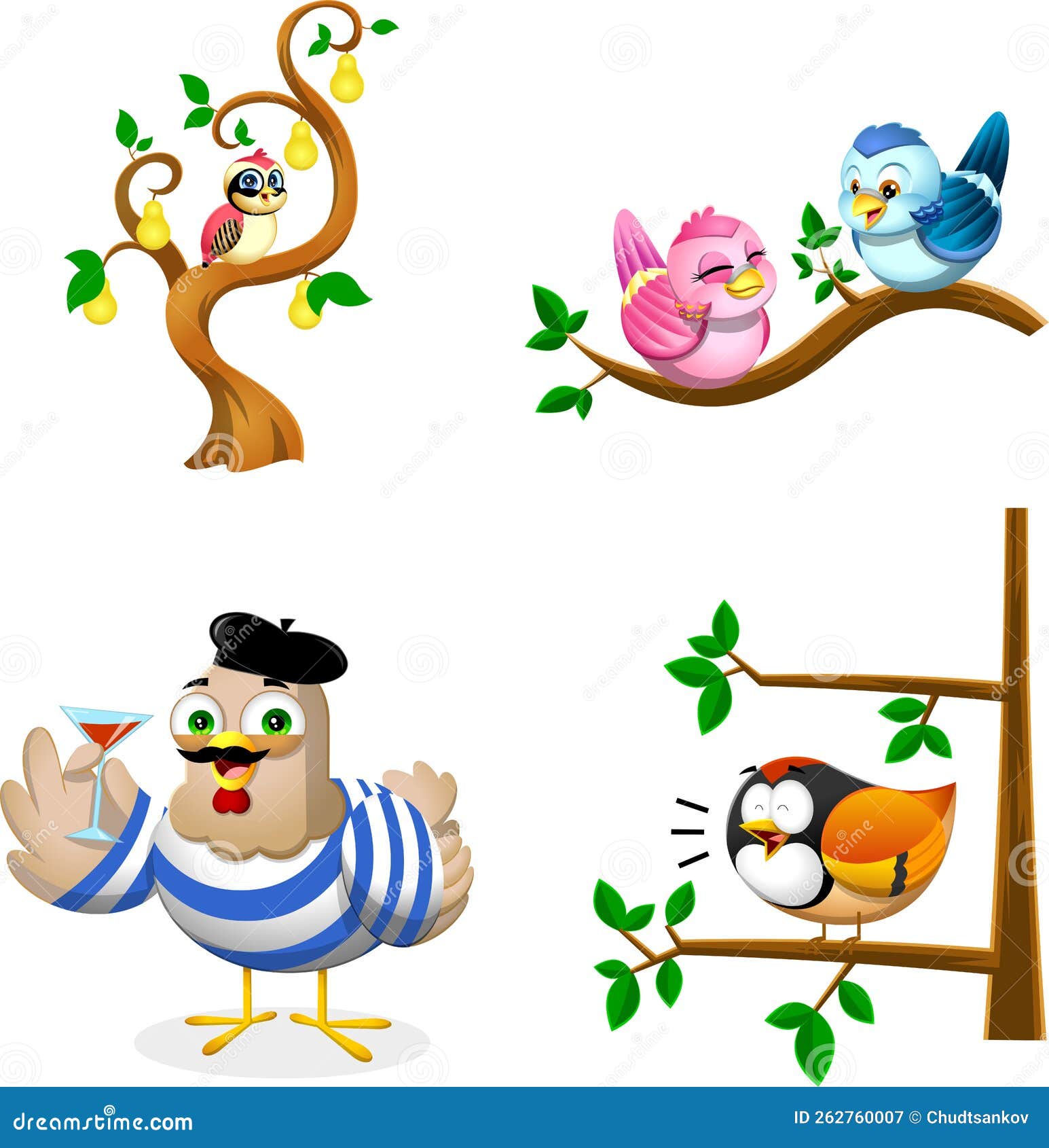 Four Calling Birds Clipart