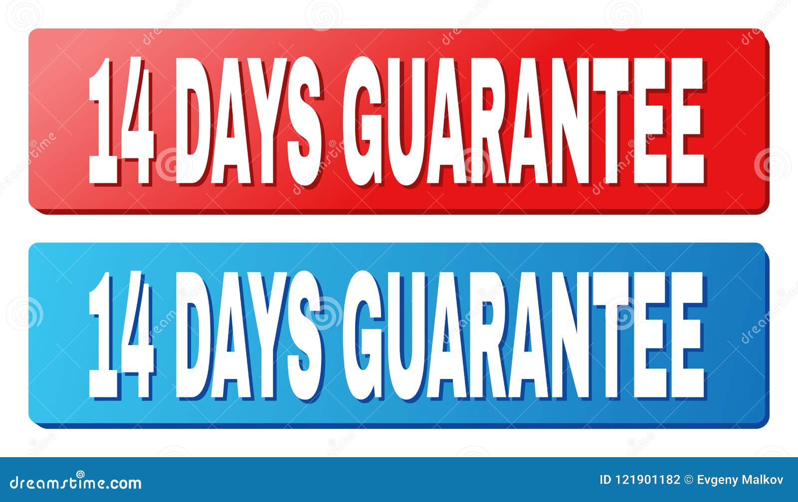 14 DAYS GUARANTEE Title on Blue and Red Rectangle Buttons Stock Vector ...