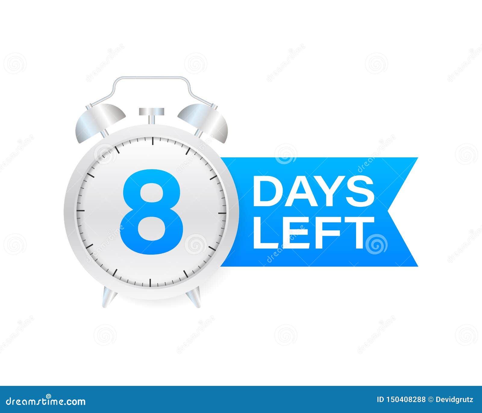 8 Days Left on Allarm Clock on White Background. Vector Stock ...