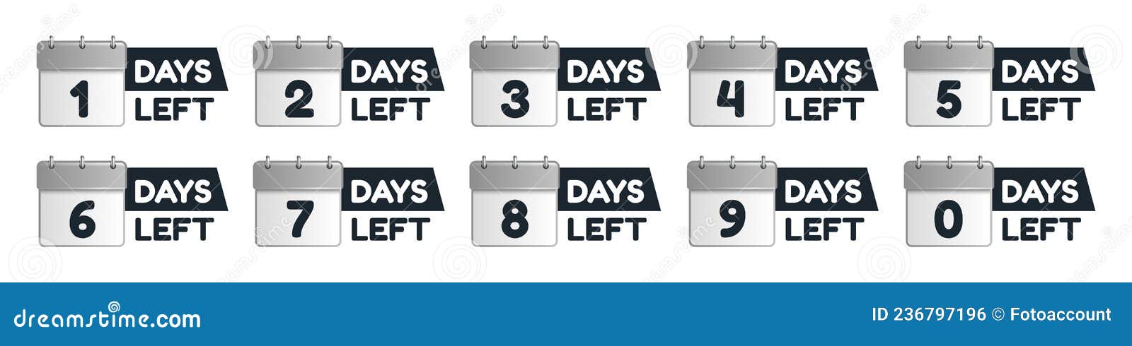 Days Left Calendar Icons with Numbers Zero To Nine - Vector ...