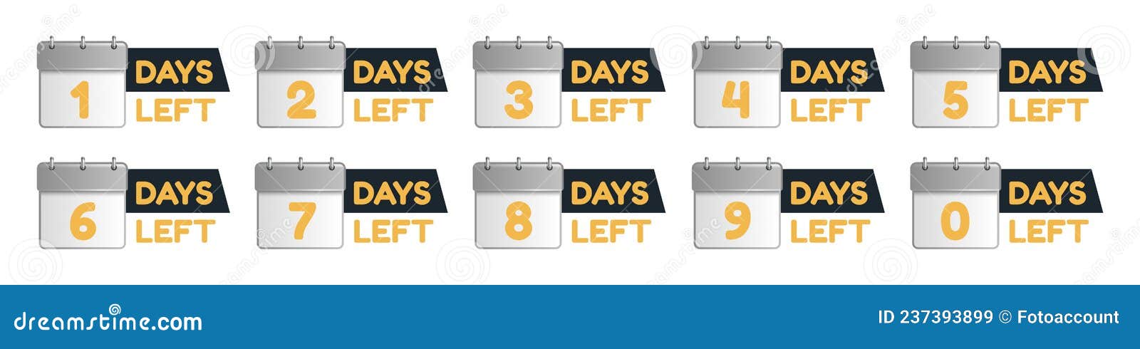 Days Left Calendar Icons With Numbers Zero To Nine - Vector ...