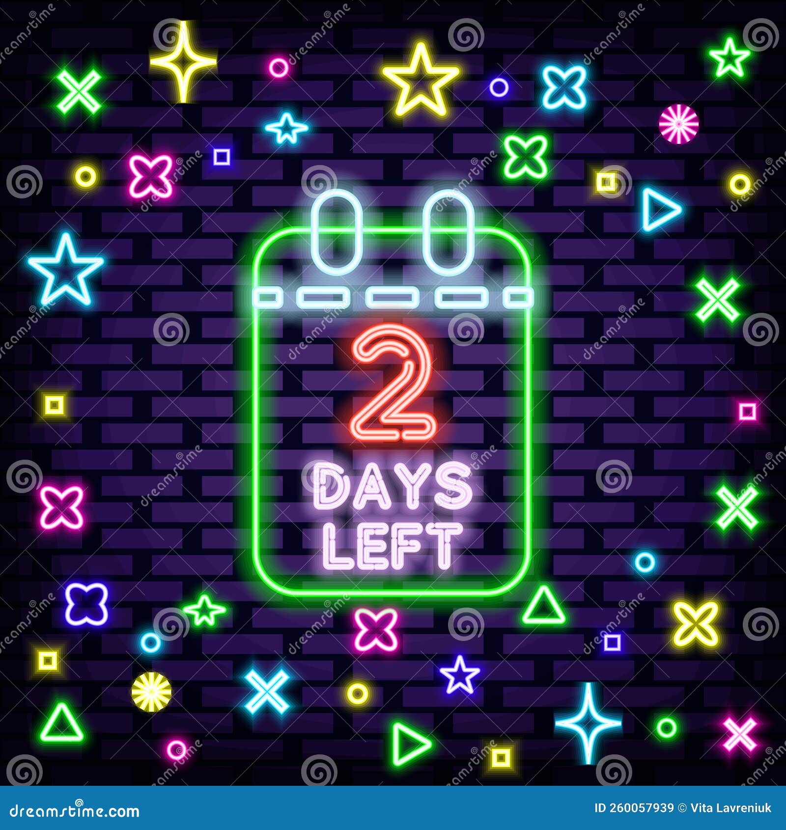 2 Days Left Neon Quote. Neon Script. Announcement Neon Signboard Stock ...