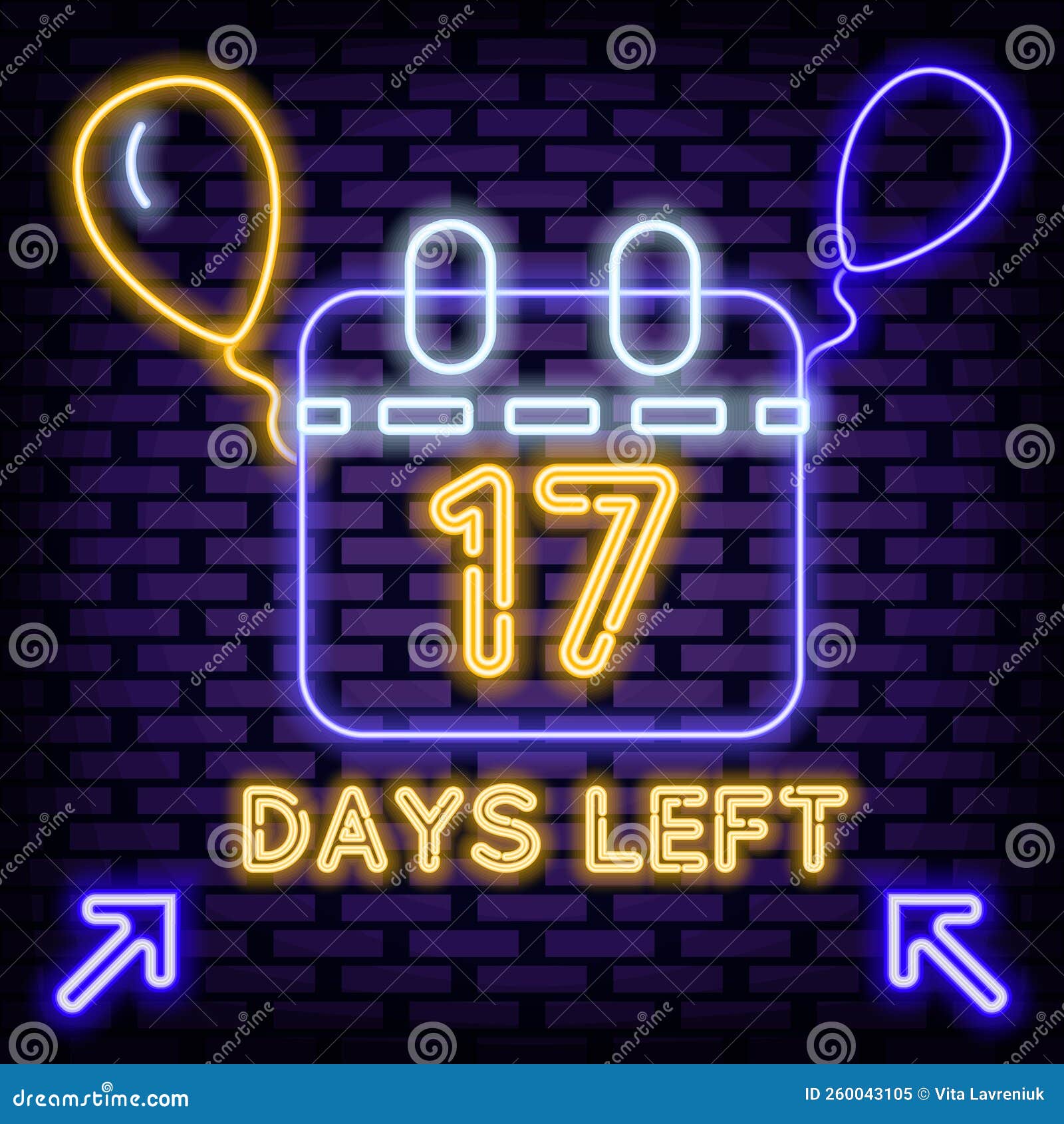 17 Days Left Neon Sign. Bright Signboard. Announcement Neon Signboard ...