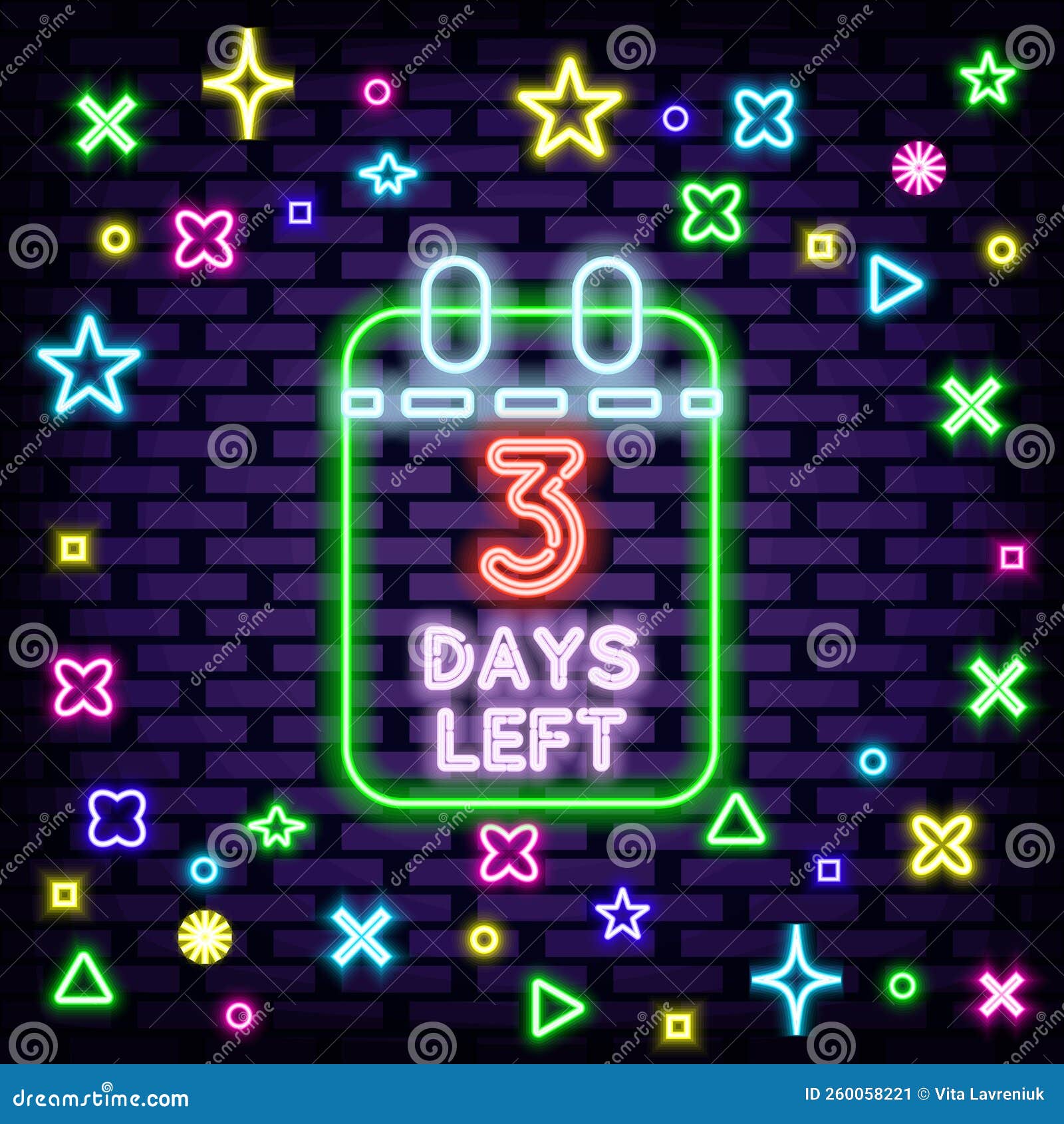 3 Days Left Neon Signboards. Neon Script. Light Art Stock Vector ...