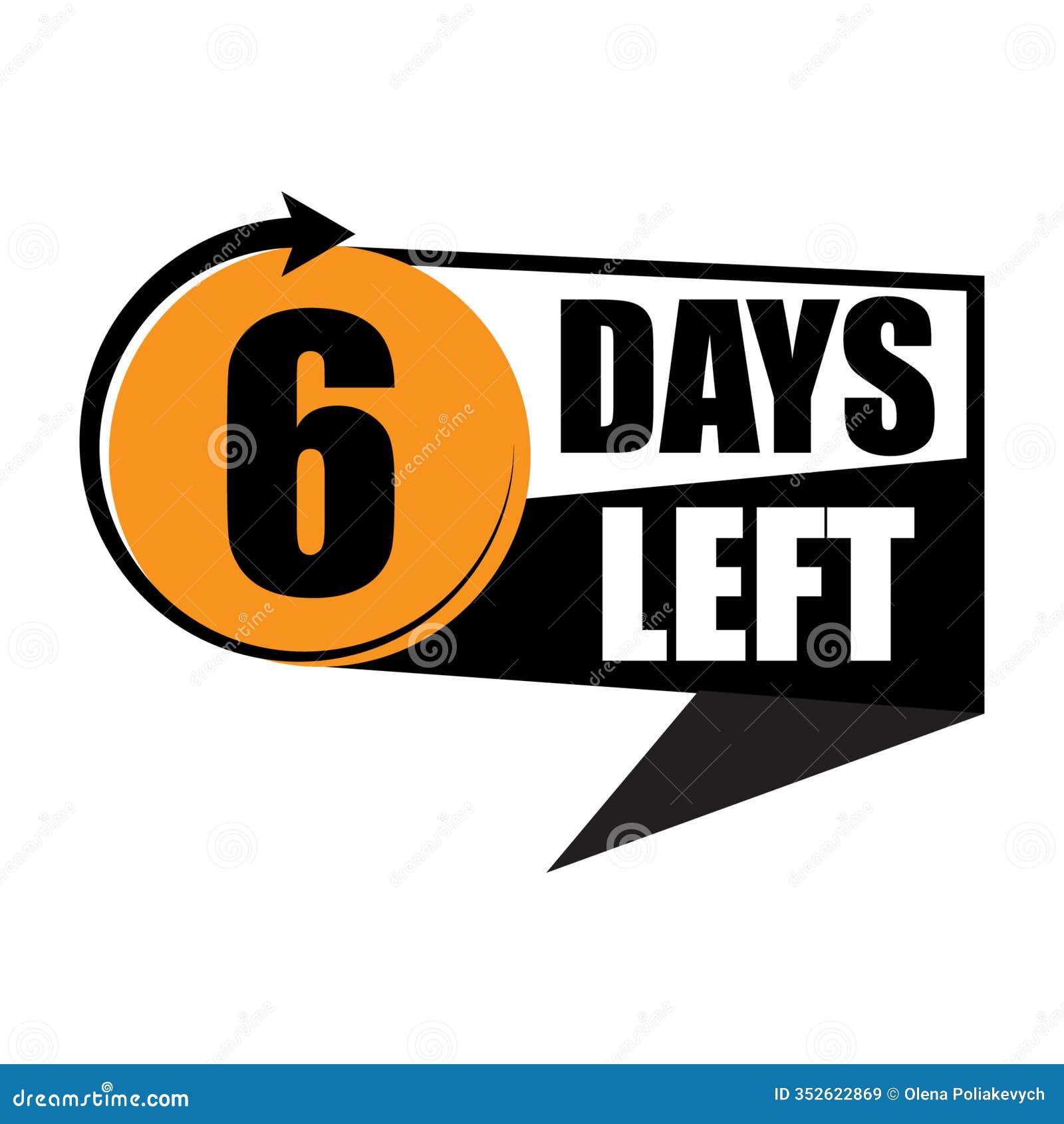 6 Days Left Text. Countdown Number Six. Bold Orange and Black. Vector ...
