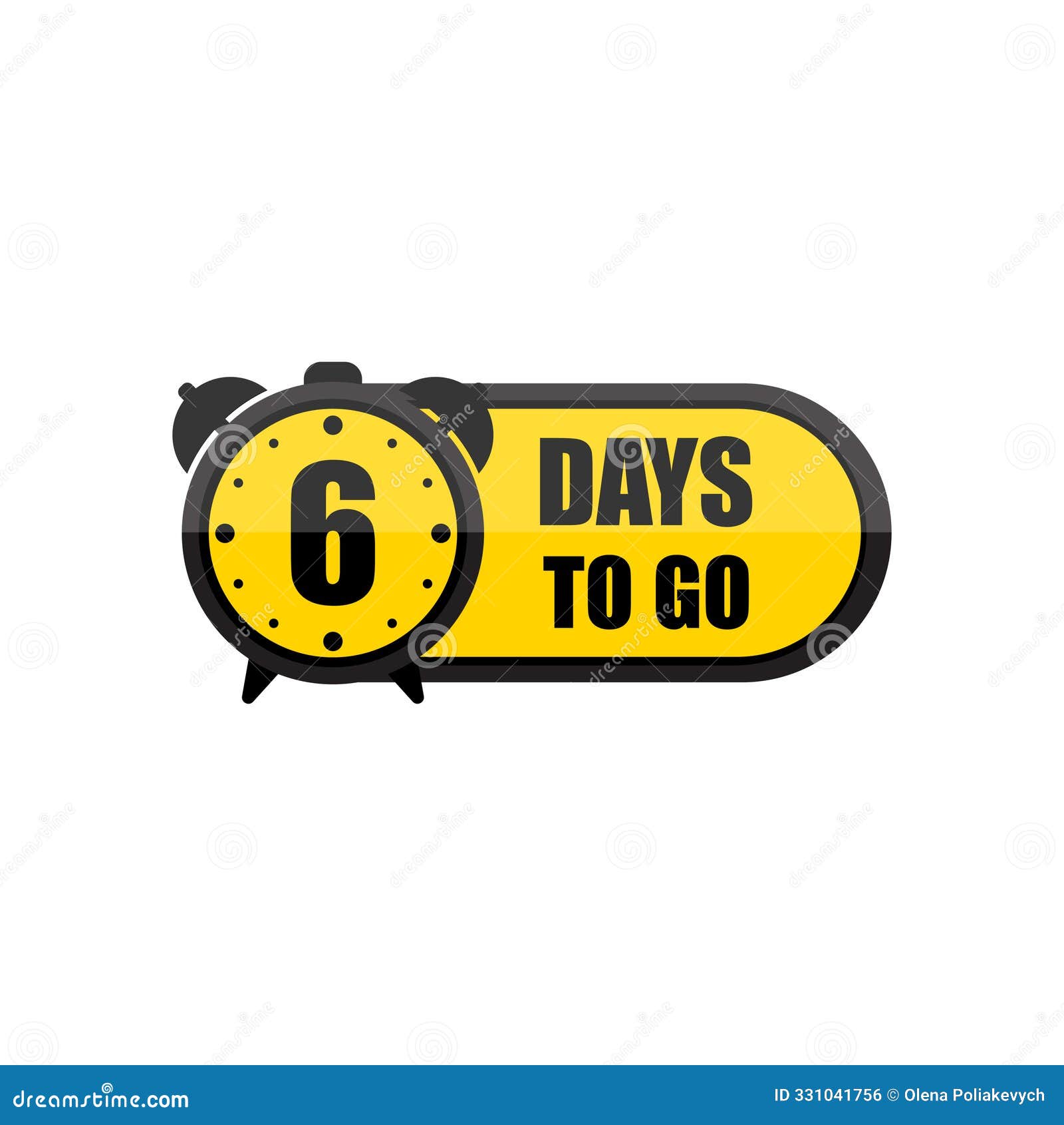 6 Days To Go. Countdown Timer Icon. Number Six Focus. Yellow Black ...