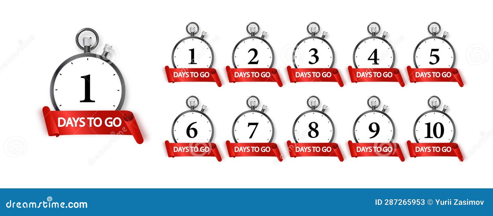 1 Days To Go Icon Set. Countdown of Days Remaining. Offer Timer Sticker ...