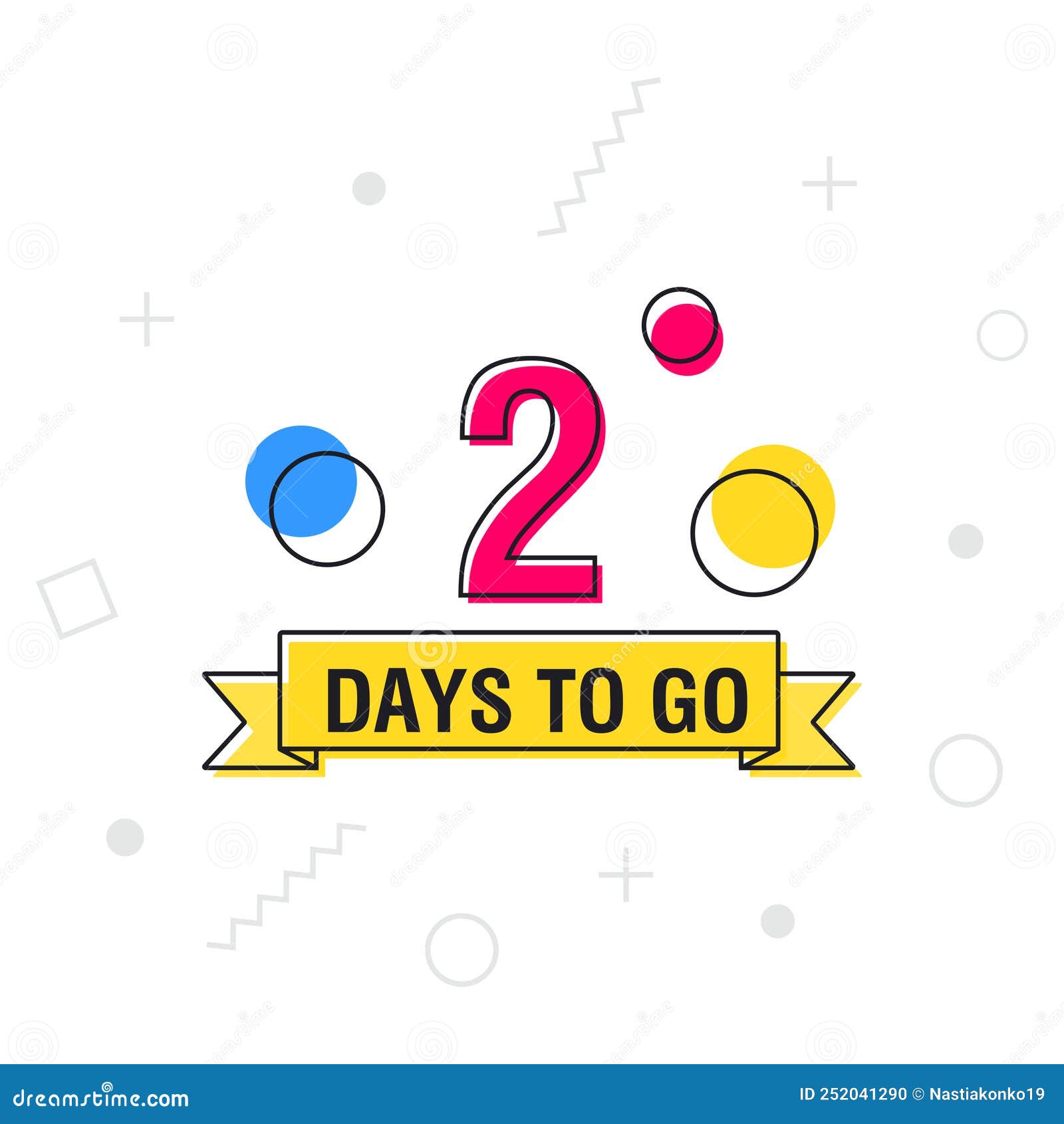 2 Days To Go Last Countdown Icon on Geometric Memphis Style. Vector ...