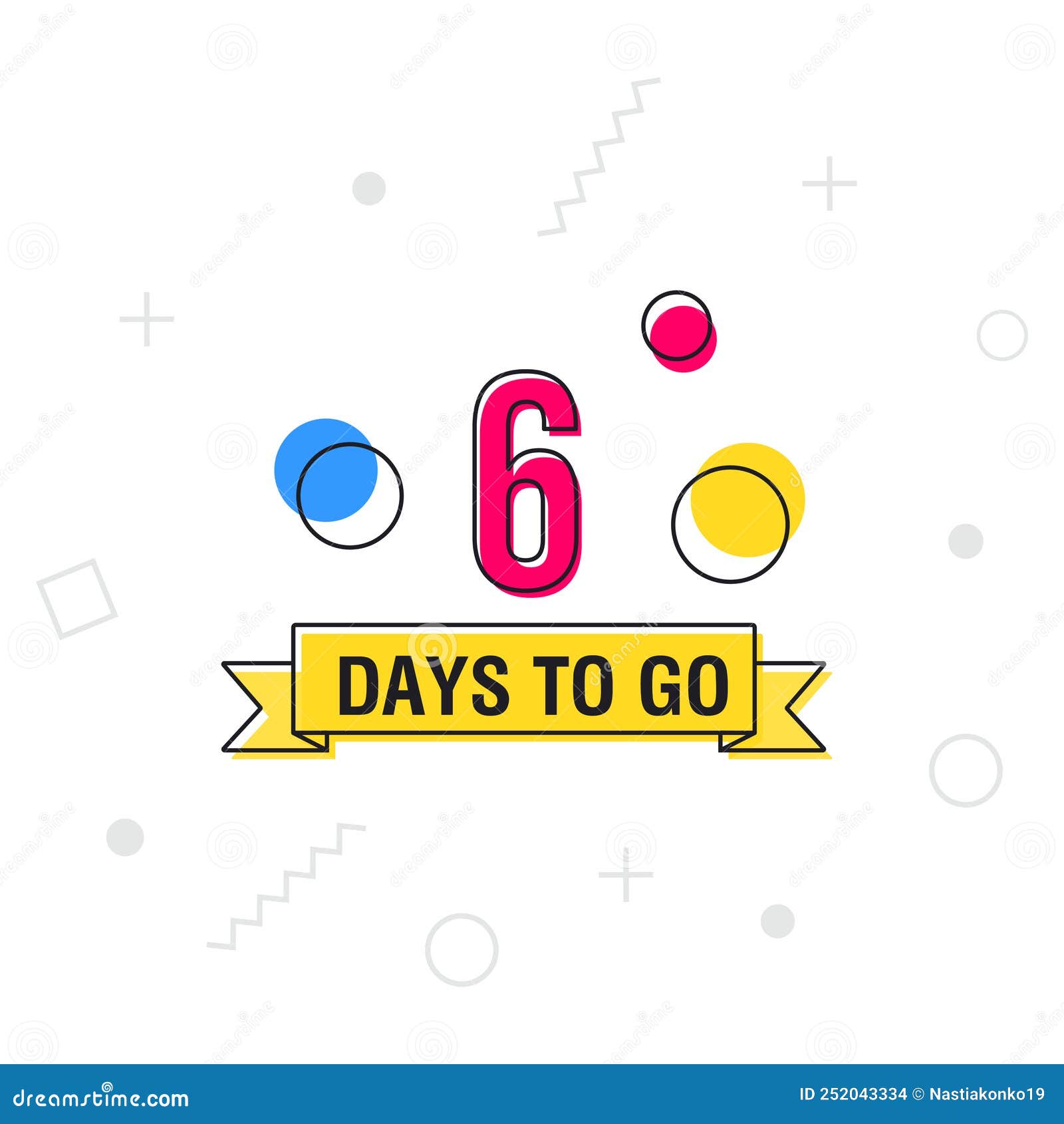 6 Days To Go Last Countdown Icon on Geometric Memphis Style. Vector ...