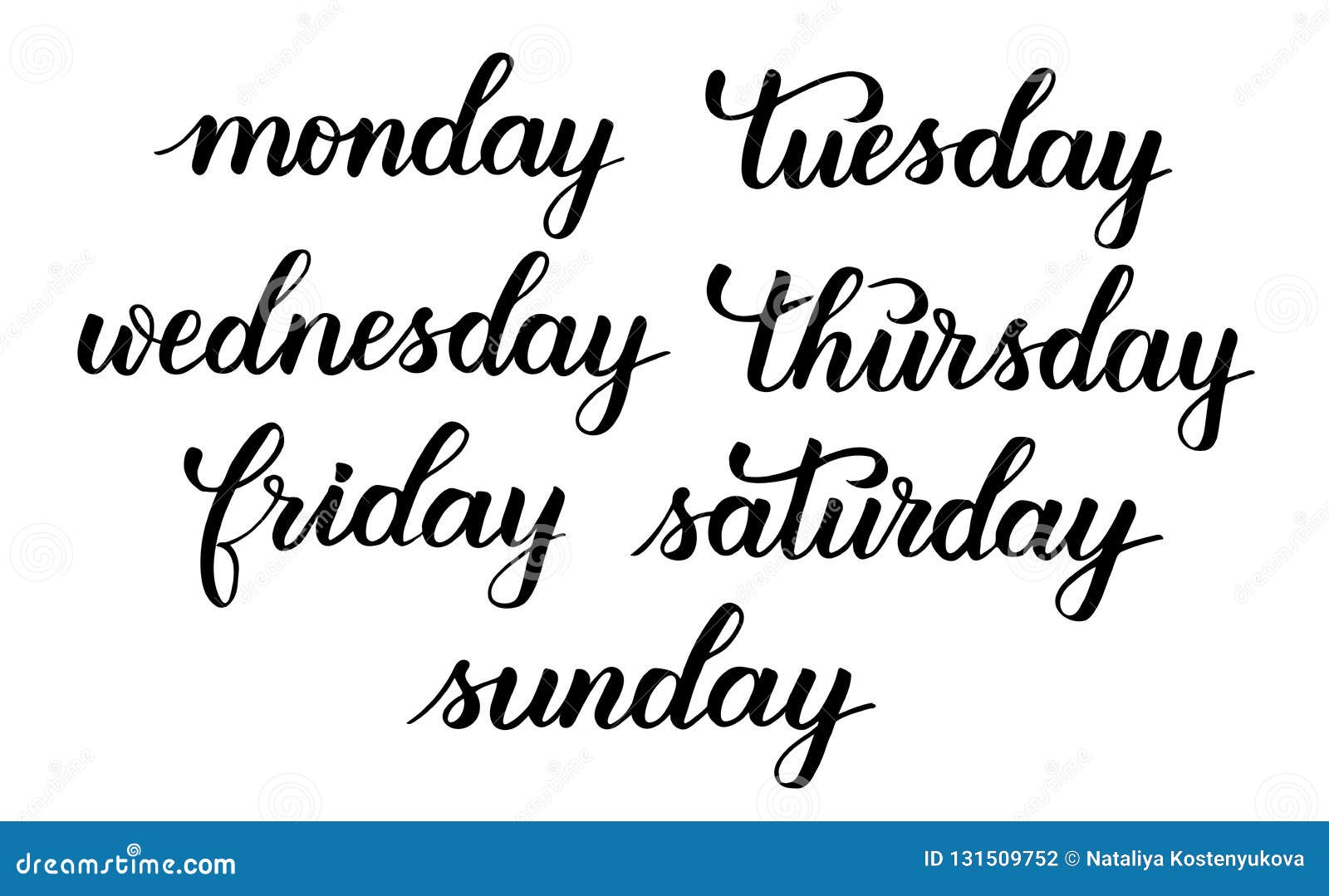 Days of the Week Brush Calligraphy Stock Vector - Illustration of ...