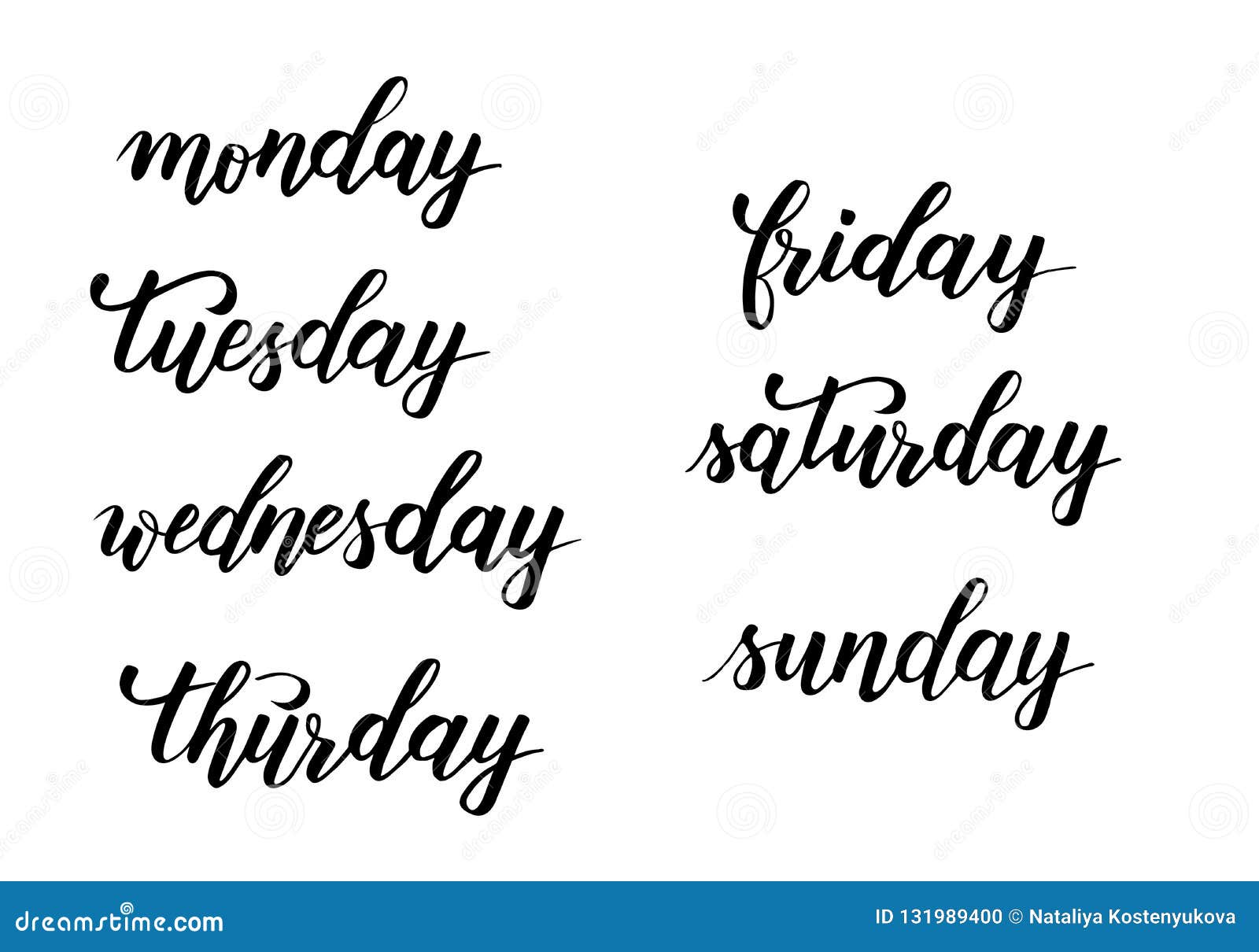 Days of the Week Brush Calligraphy Stock Vector - Illustration of ...