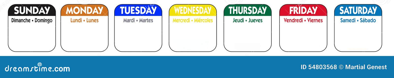 Days of the week stock illustration. Illustration of languages - 54803568