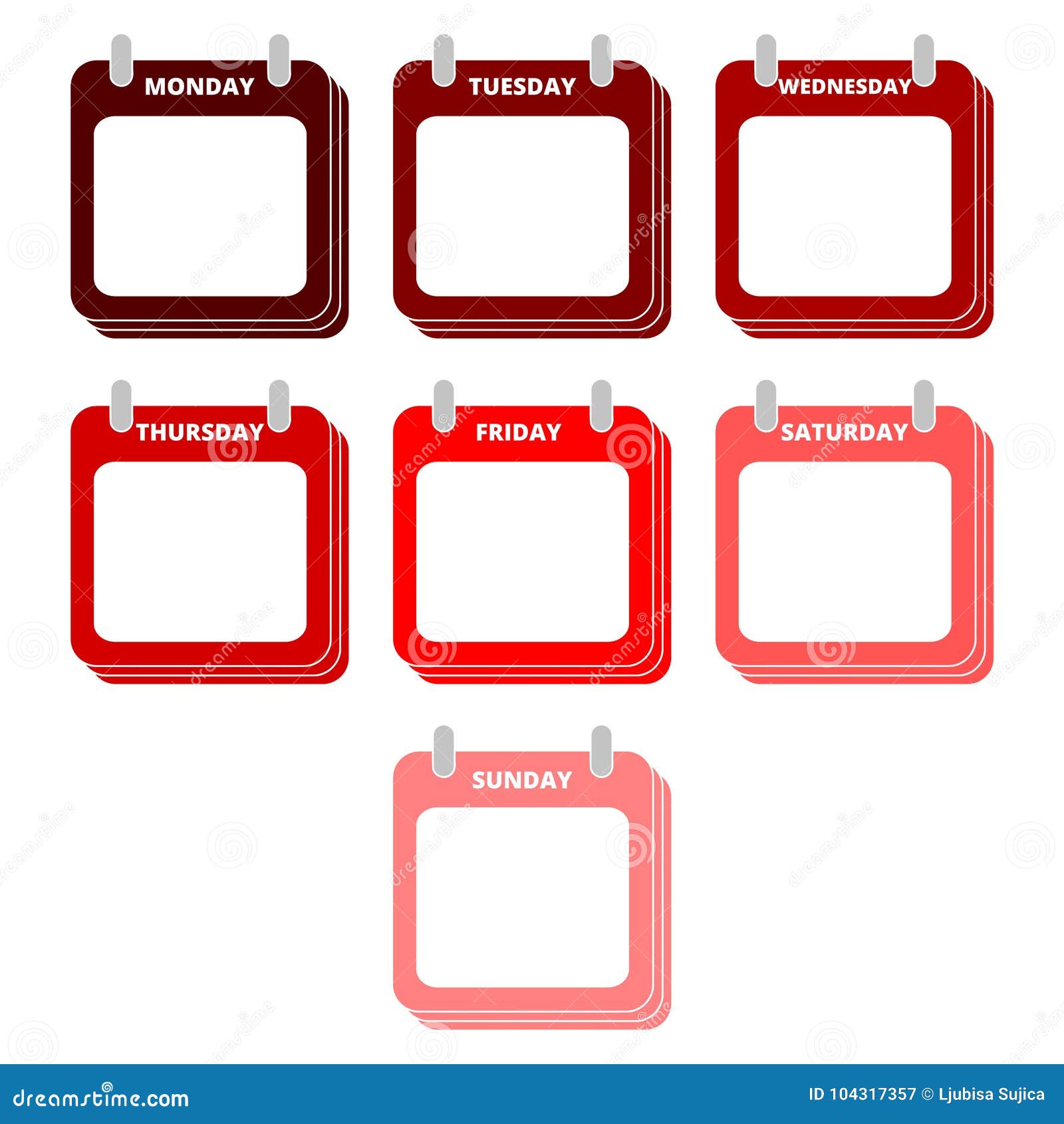 Days of the Week, Calendar Sheets with the Days of the Week Red Stock ...