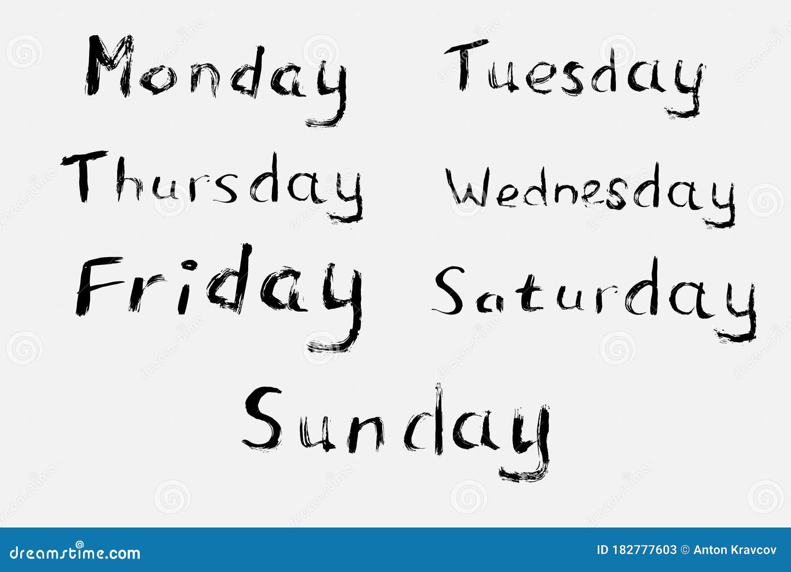 The Days of the Week, Hand-drawn with a Brush Stock Illustration ...
