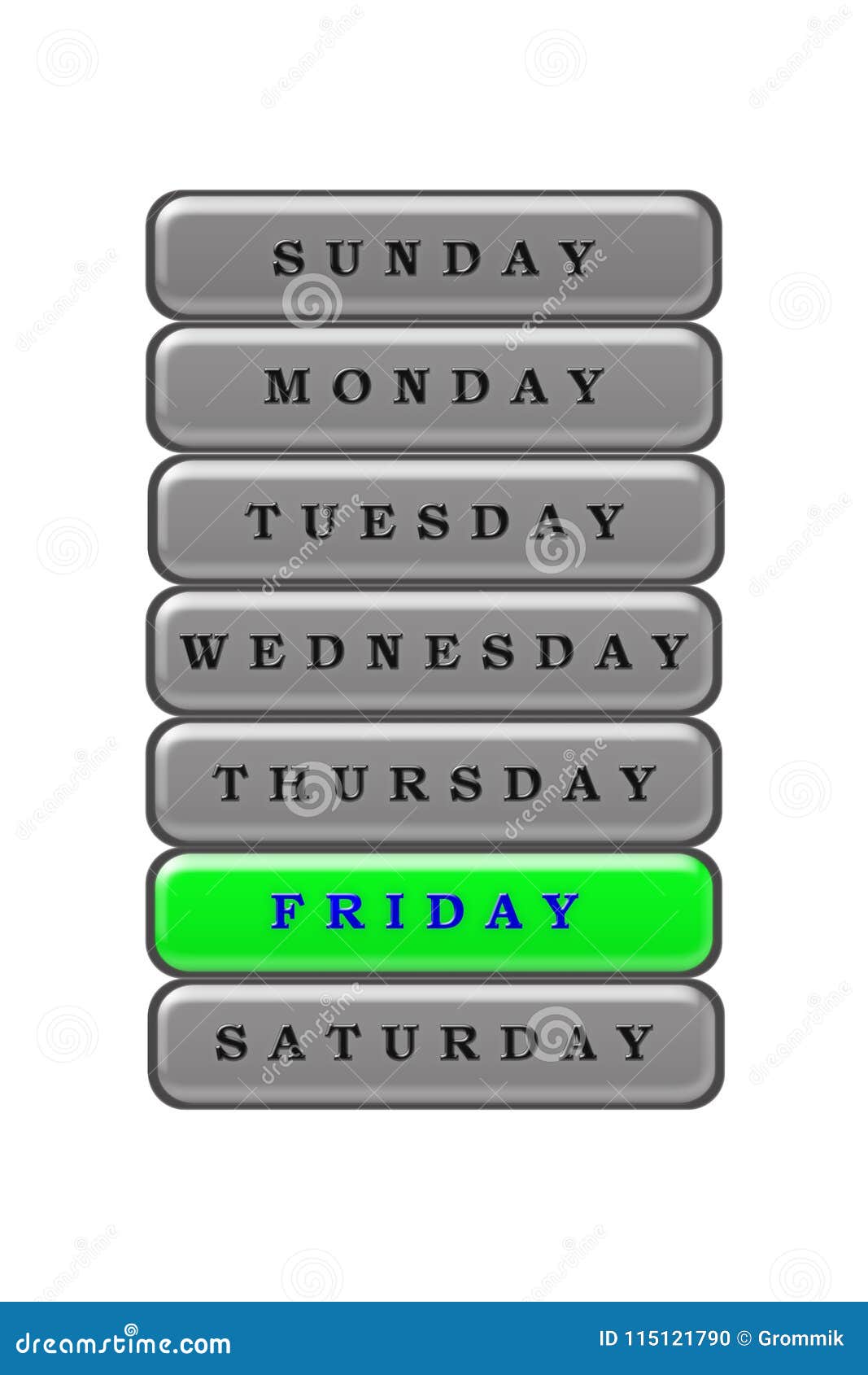 In the Days of the Week List, Friday is Highlighted in Blue on a Stock ...