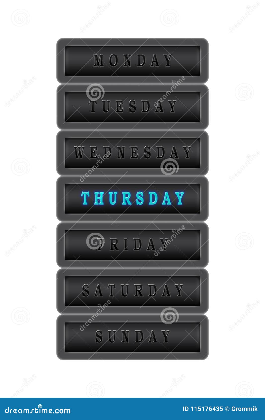 In the Days of the Week List, Thursday is Highlighted in Blue on Stock ...