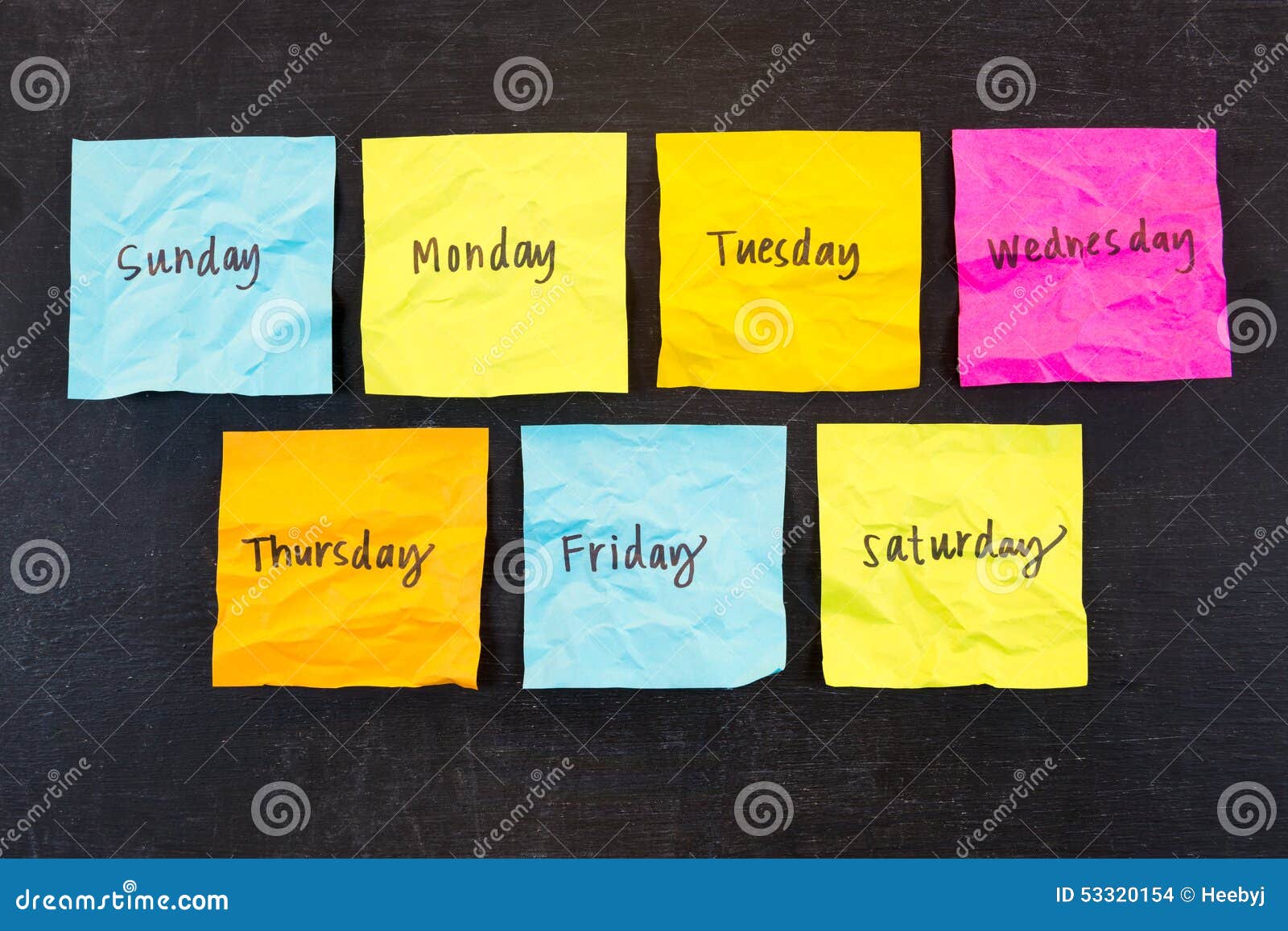 Days of Week Sticky Notes stock photo. Image of hand - 53320154