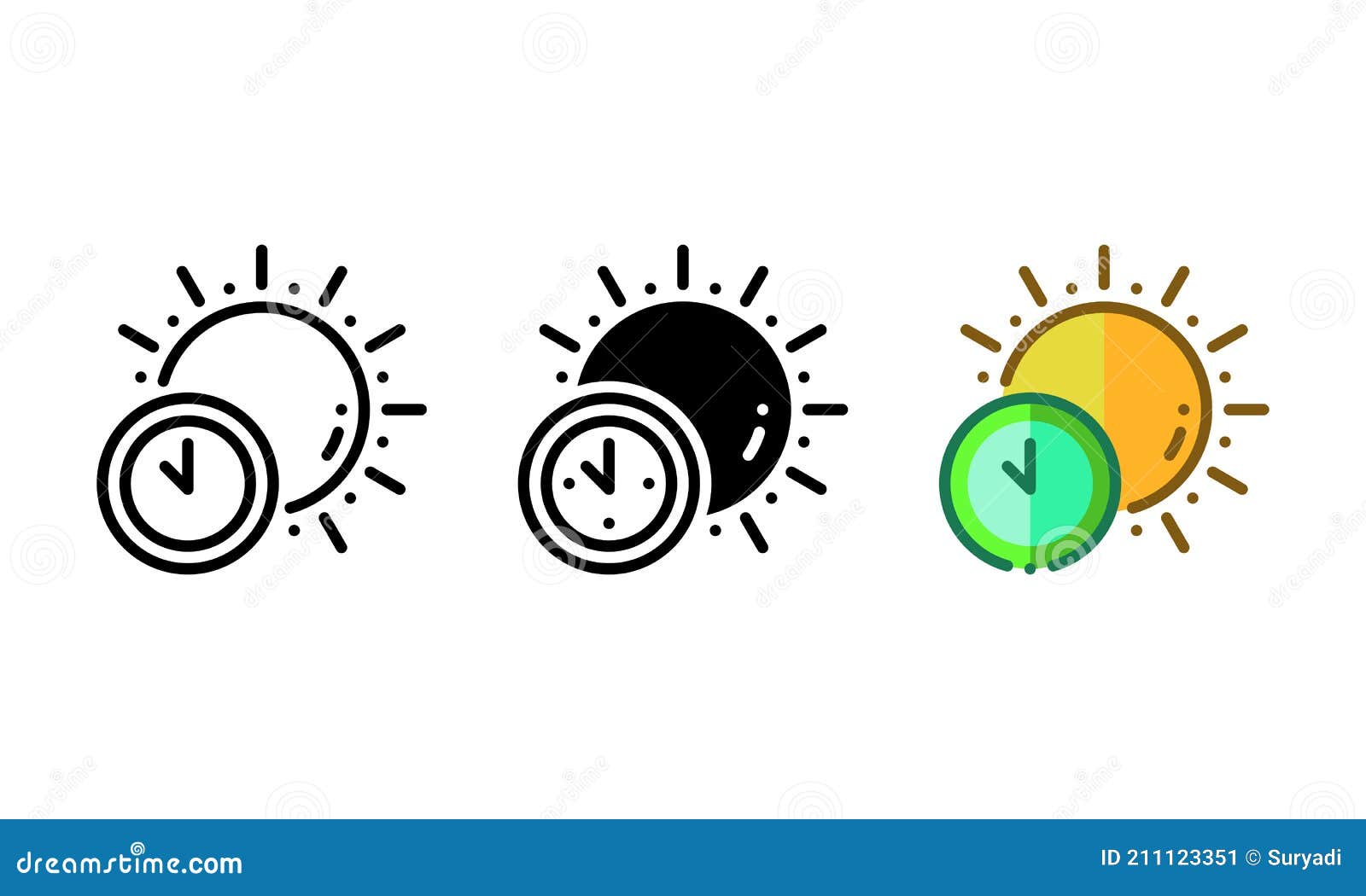 Daytime Icon Represented by a Clock and Sun Stock Vector - Illustration ...