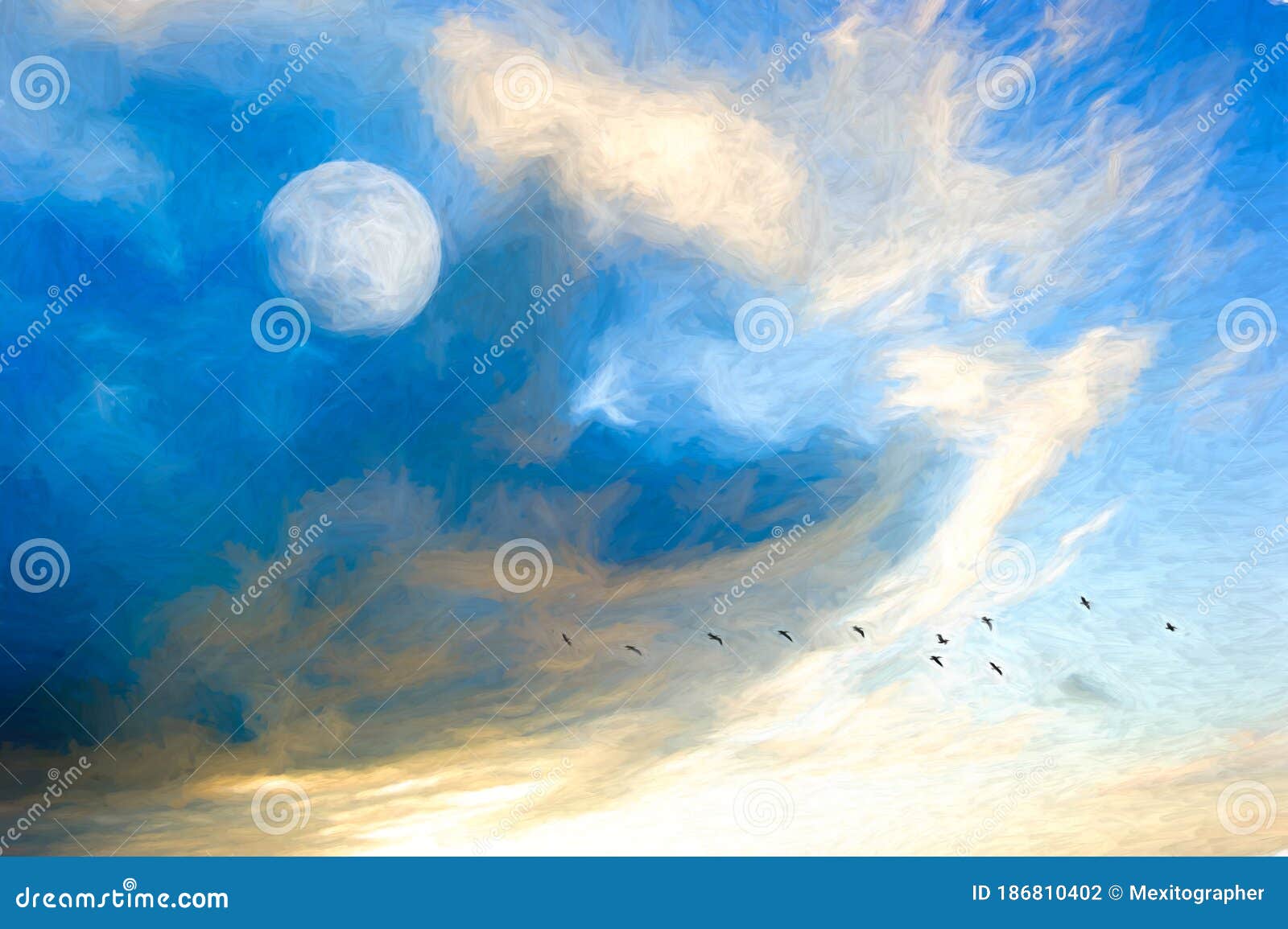 Daytime Sky Moon Birds stock photo. Image of moon, freedom - 186810402