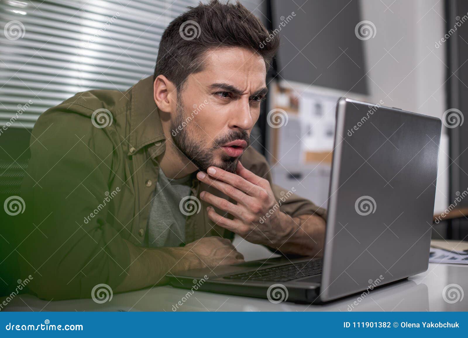 Shocked Man Using Computer in Office Stock Photo - Image of intelligent ...