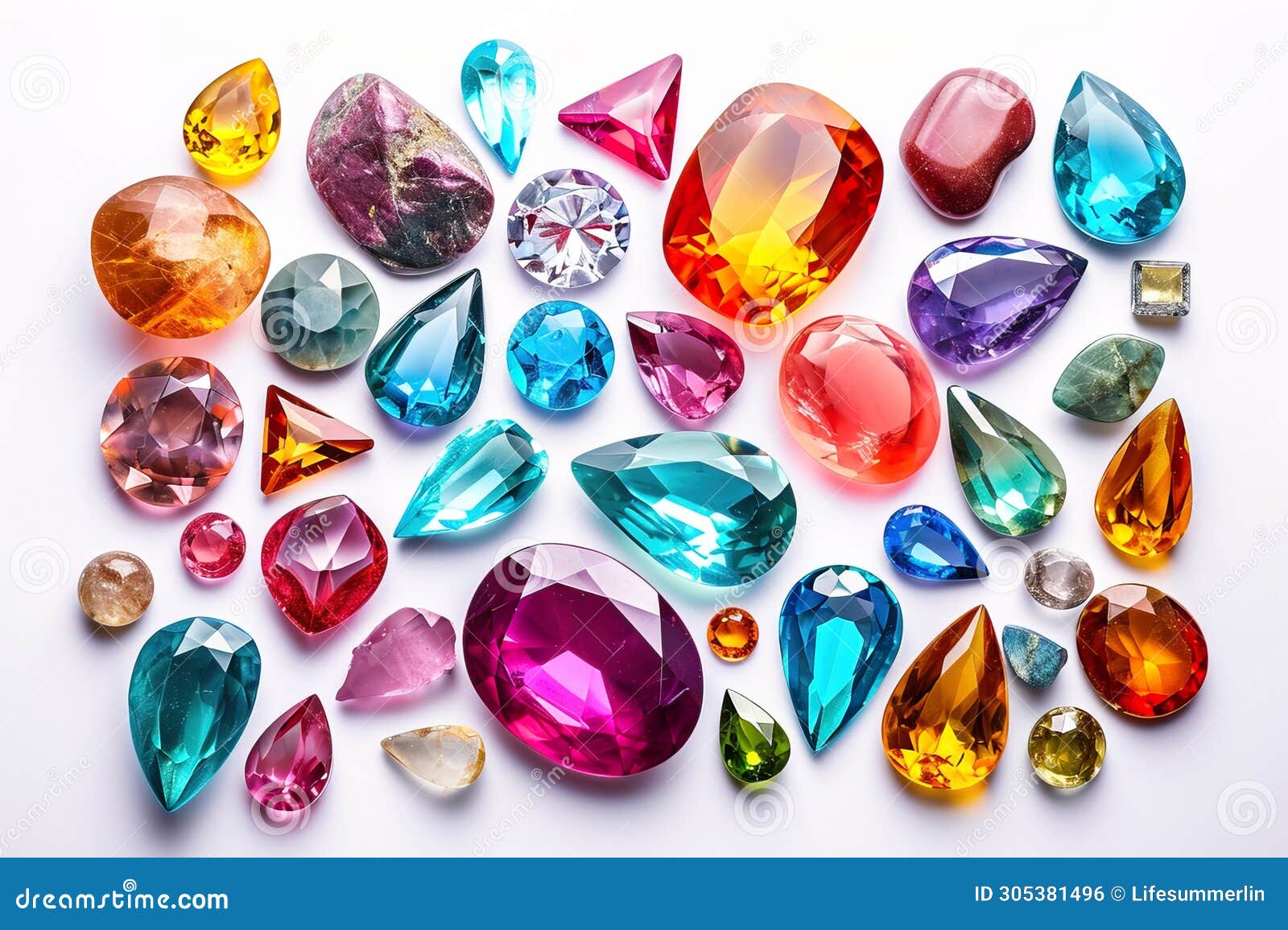 Dazzling Array of Colored Gems on White Background Stock Photo - Image ...