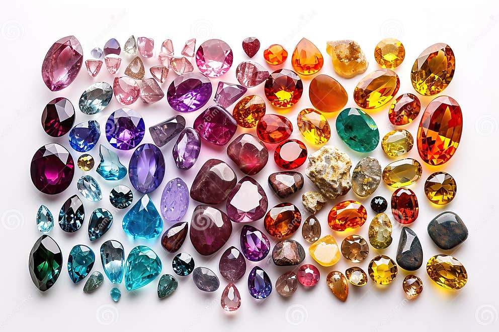 Dazzling Array of Colored Gems on White Background Stock Photo - Image ...