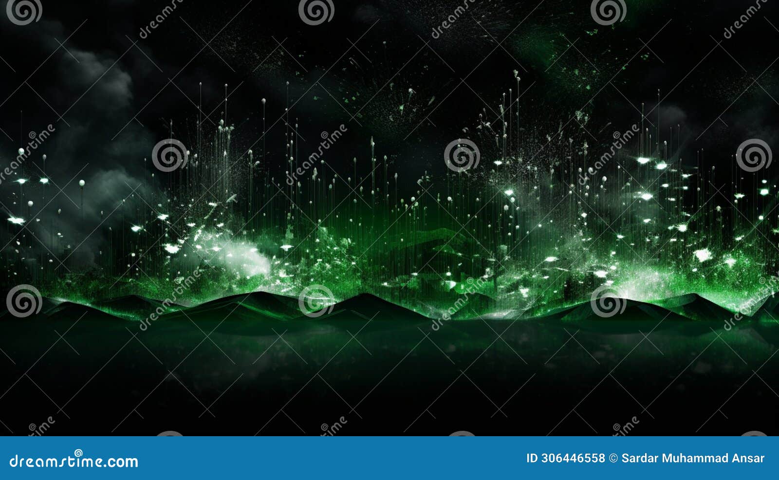 A Dazzling Array of Green and Silver Fireworks Cascading Like a ...