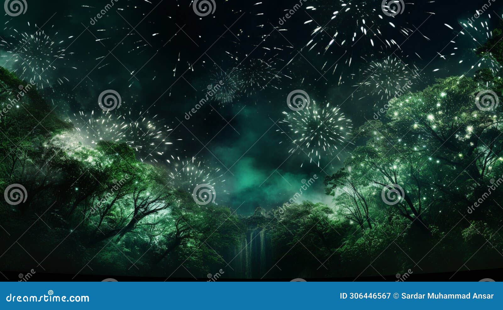 A Dazzling Array of Green and Silver Fireworks Cascading Like a ...