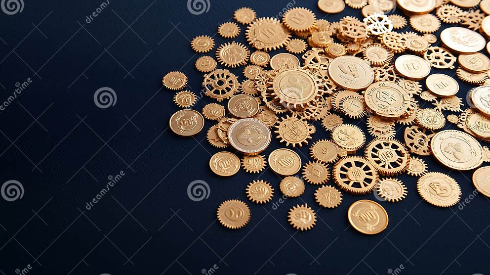 A Dazzling Array of Mechanical Gears and Shiny Coins Perfectly Arranged ...