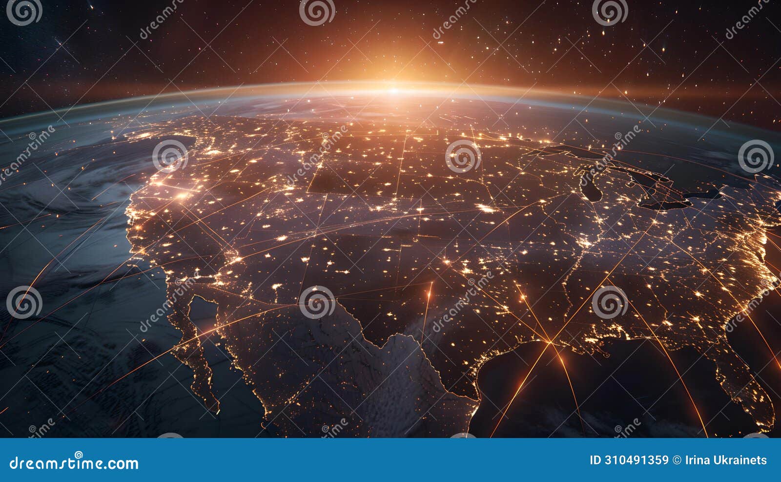 Dazzling Cityscape at Twilight with Glowing Lights. Sunrise Over a ... Dazzling Cityscape at Twilight with Glowing Lights. Sunrise Over a ...