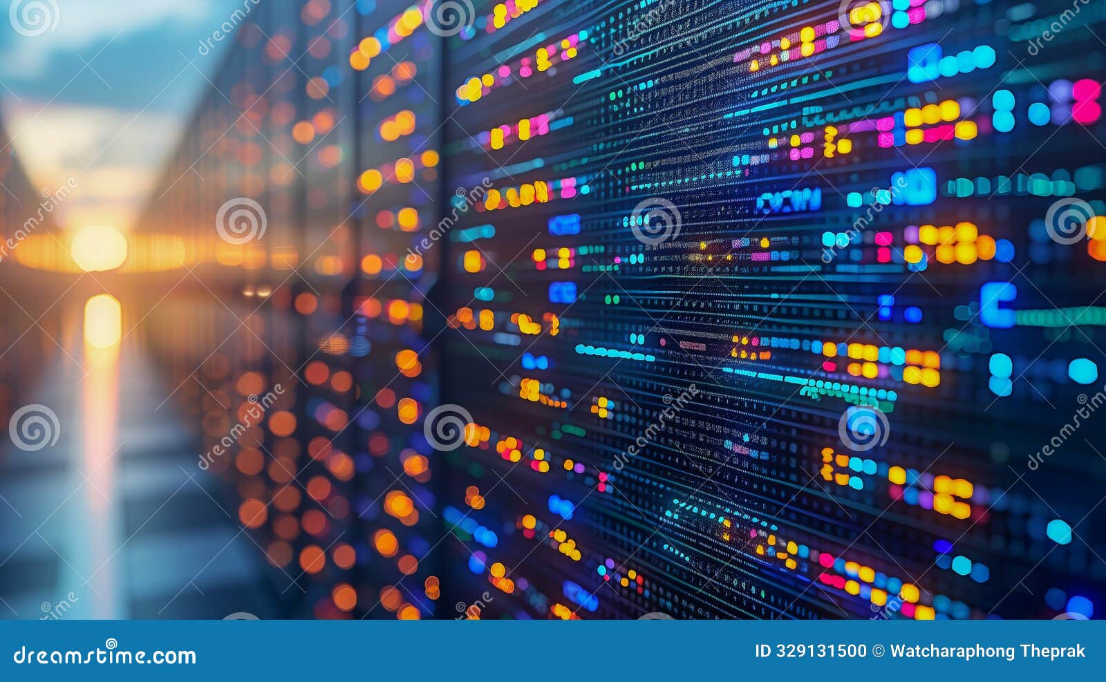 Dazzling Data Center with Blurred Lights Stock Illustration ...