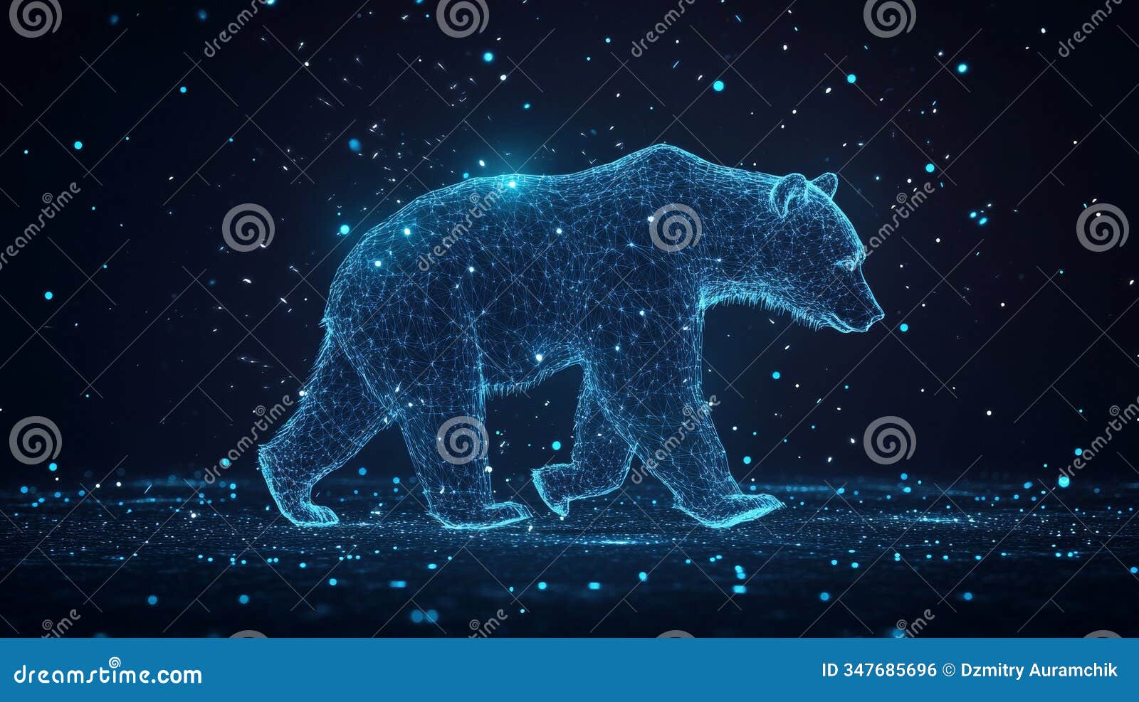 A Dazzling Digital Bear Formed by Sparkling Blue Stars and Illuminated ...